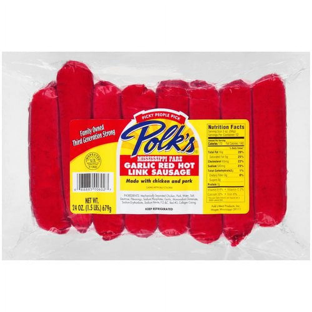 Polk's Mississippi Fare Garlic Red Hot Link Sausage, Fully Cooked, Keep ...