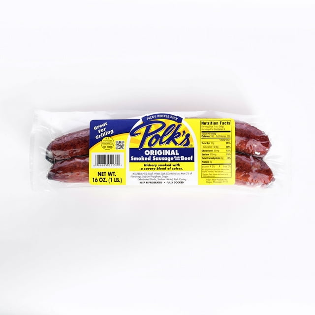 Polk's Original Smoked Sausage, Made with Beef, Fully Cooked, Keep ...