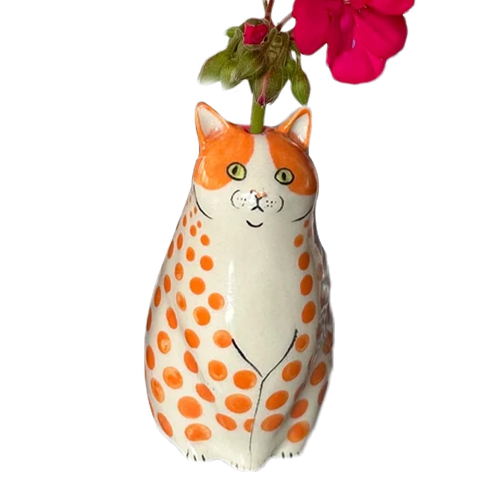 Polka Dot Cat Vase, Resin Handmade Tiny Cat Vases, Cute Cat Flower Bud ...