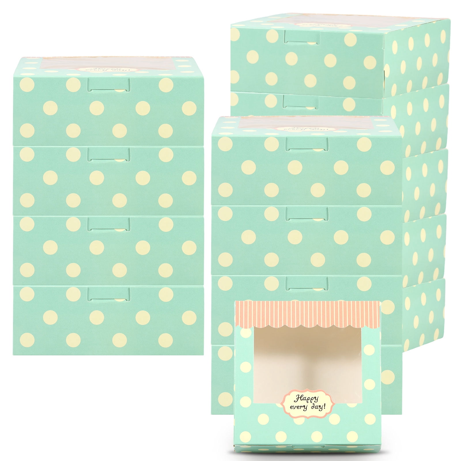 Polka Dot Cupcake Boxes - 50 Pack - Green Polka Dot Cookie Boxes with ...