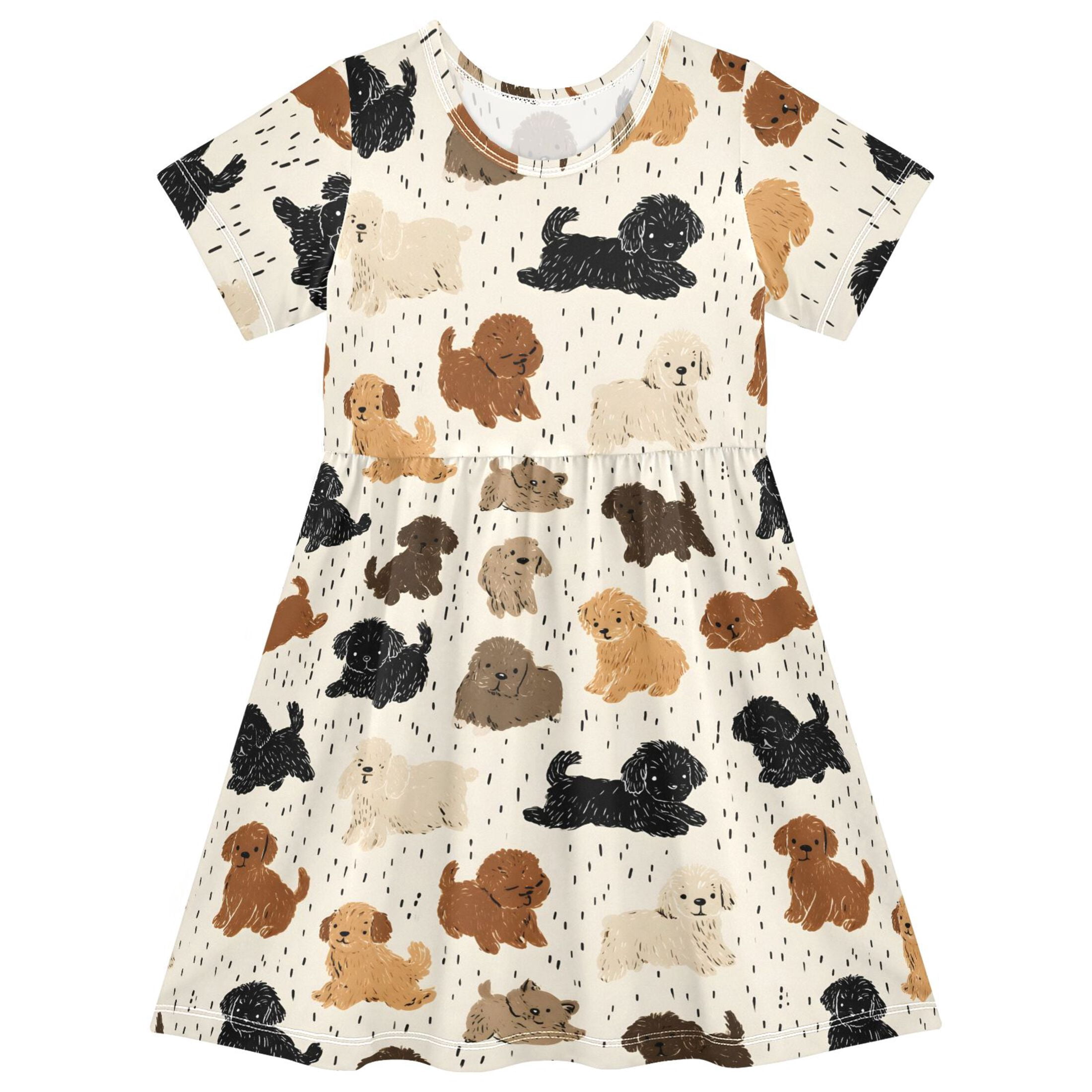 Polka Dot Dog Short Sleeve Dress A-Line Cute Midi Casual Sundress 2-8 ...