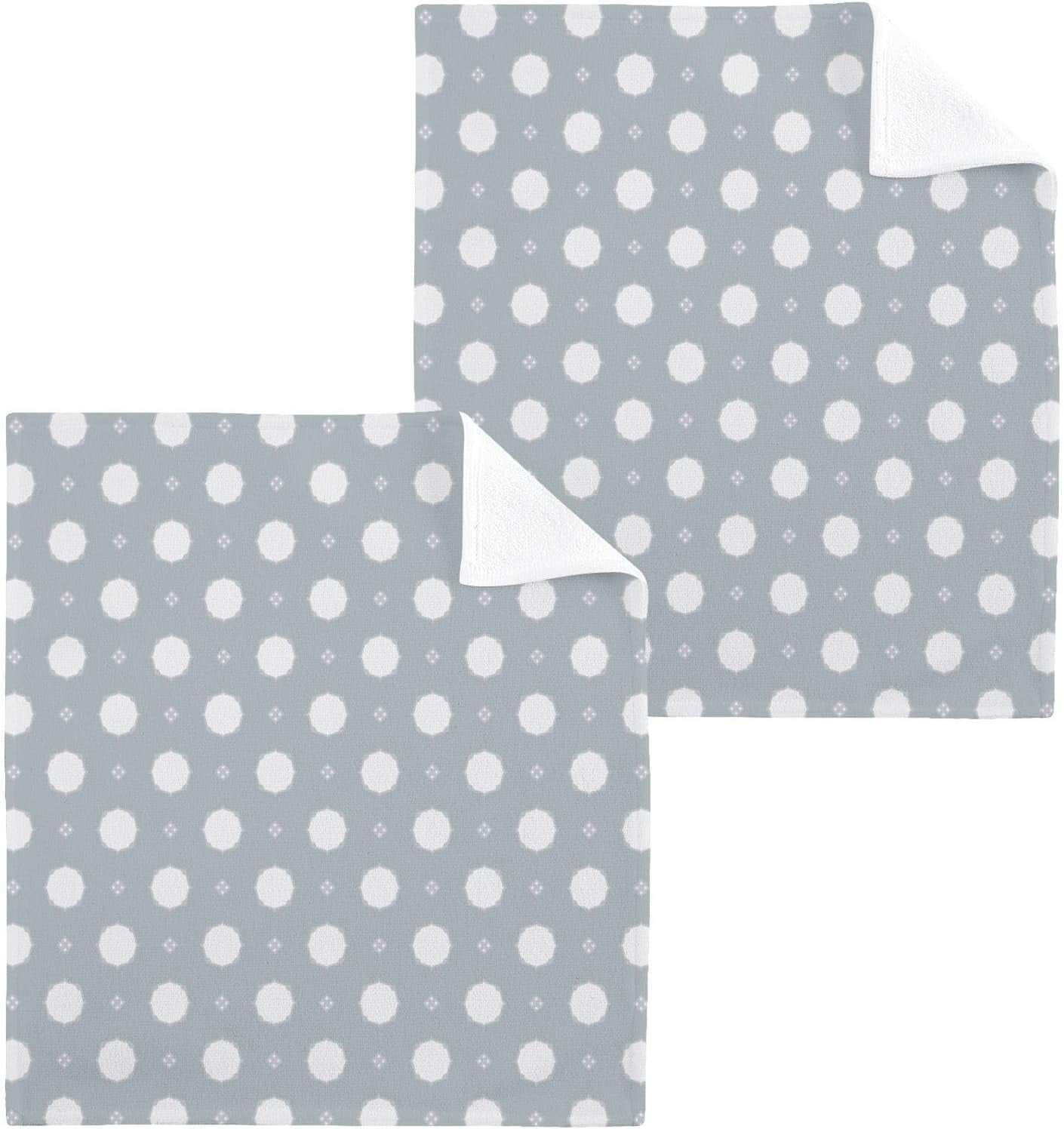 Polka Dot Grey Washcloth 12x12in Set, 6 Pack Absorbent Cotton Towel ...