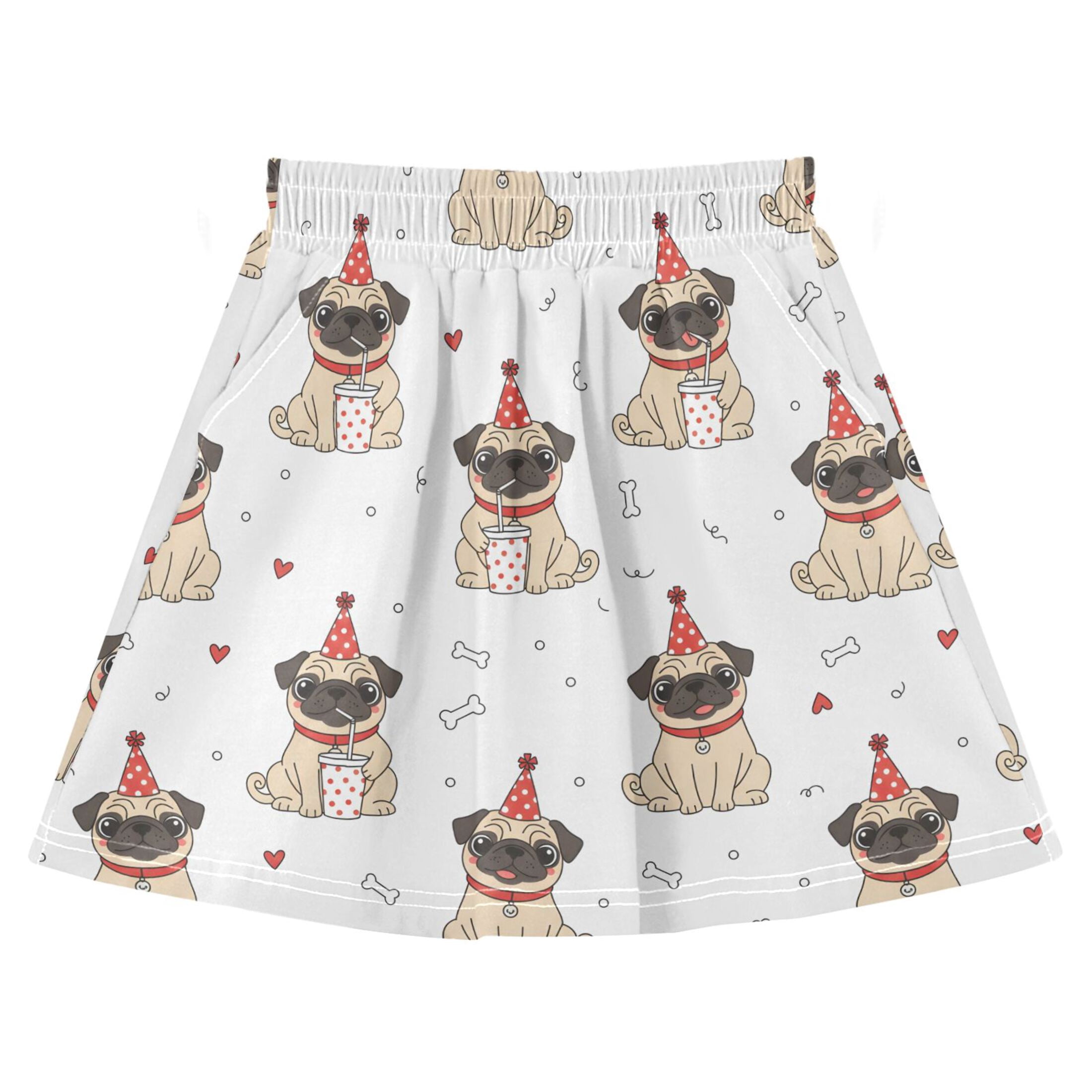 Polka Dot Hat Pug Athletic Skirt with Pockets and Built-in Shorts for 3 ...