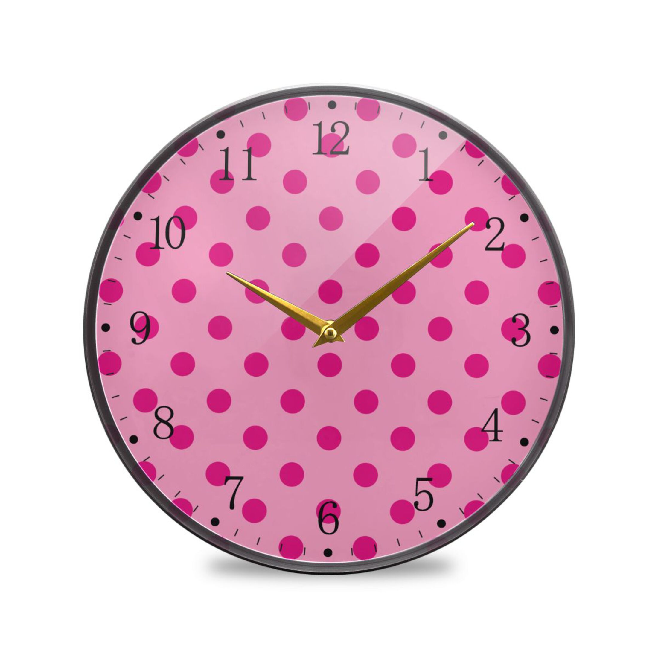Polka Dot Pink Acrylic Wall Clocks Quiet Round Clock Battery Operated ...