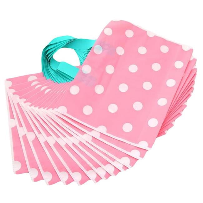 Polka Dot Plastic Boutique Retail Tote Shopping Bags, Pink - 48 Pieces ...
