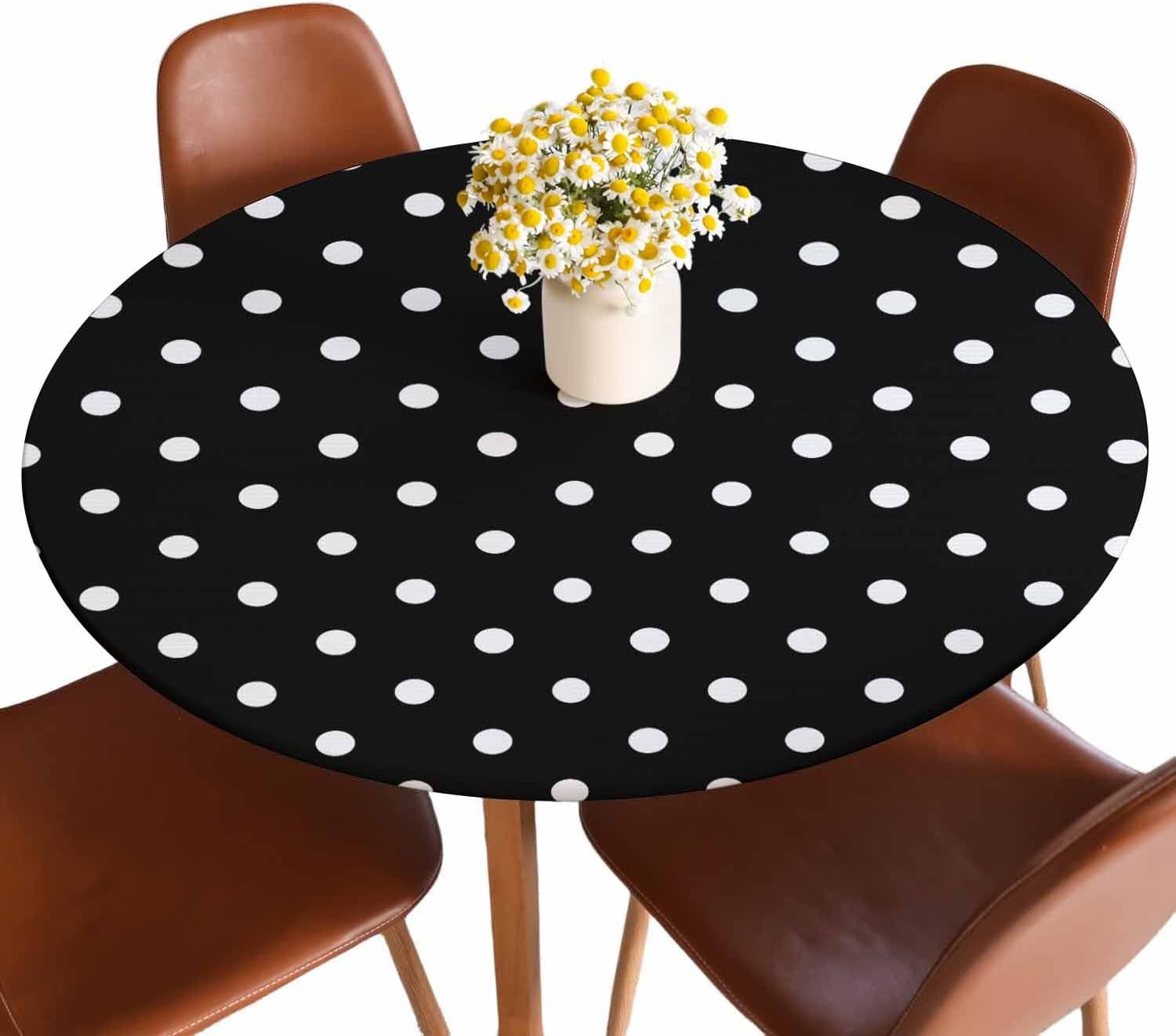 Polka Dot Round Table Cloth Cover Black White Spot Classic Vintage ...