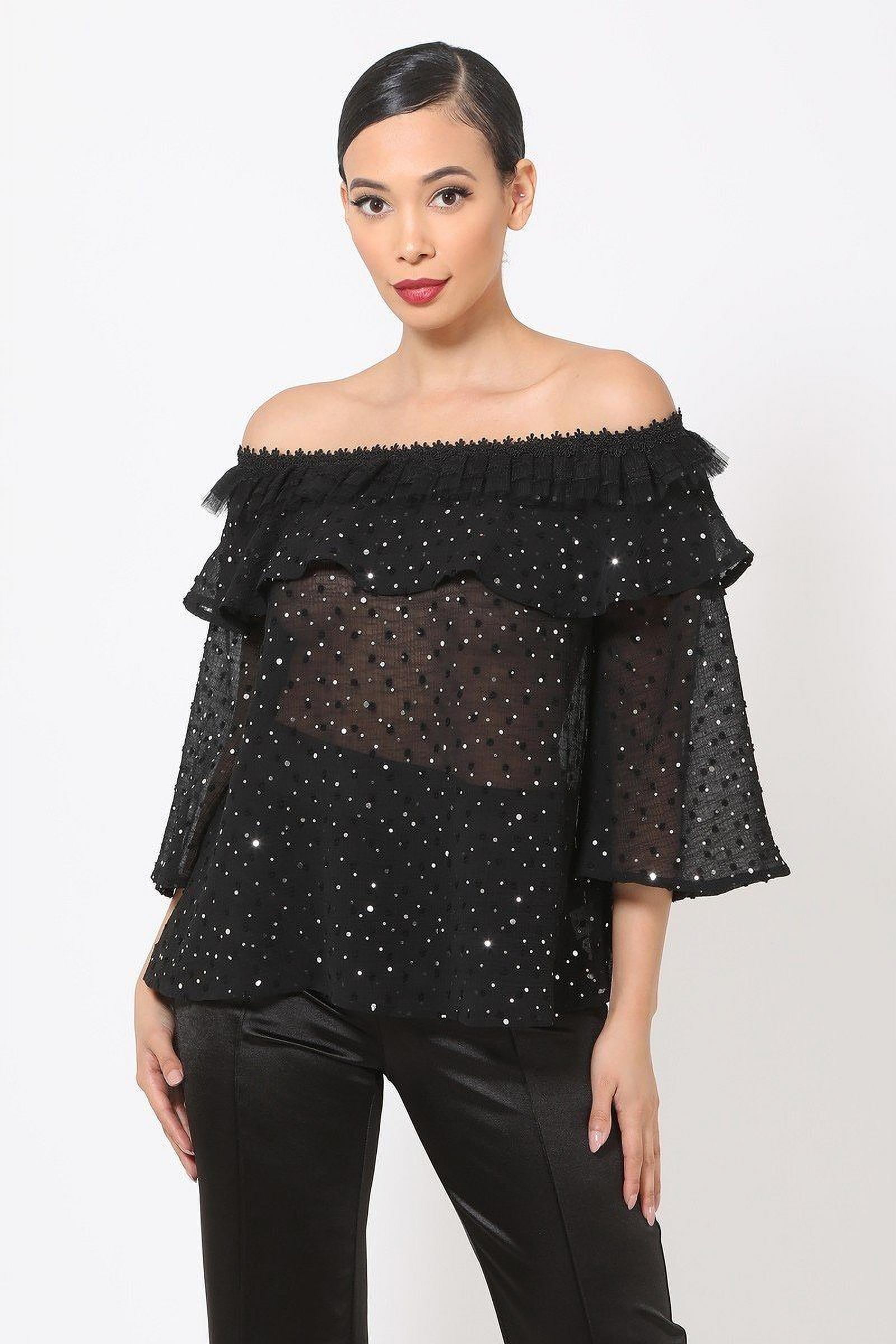 Polka Dot Sheer Off Shoulder Top - Walmart.com