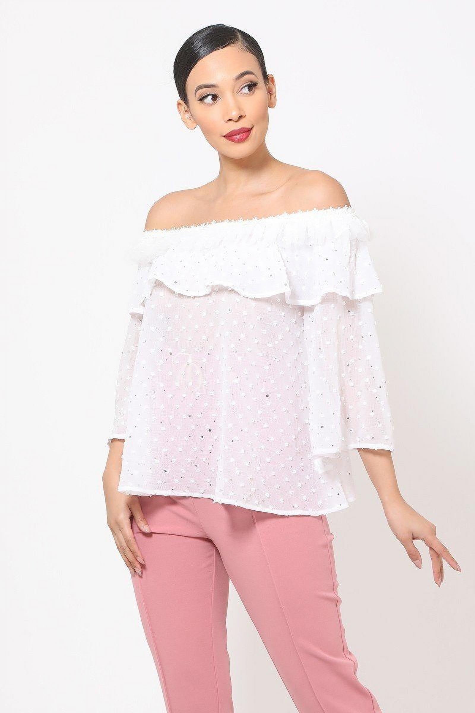 Polka Dot Sheer Off Shoulder Top - Walmart.com