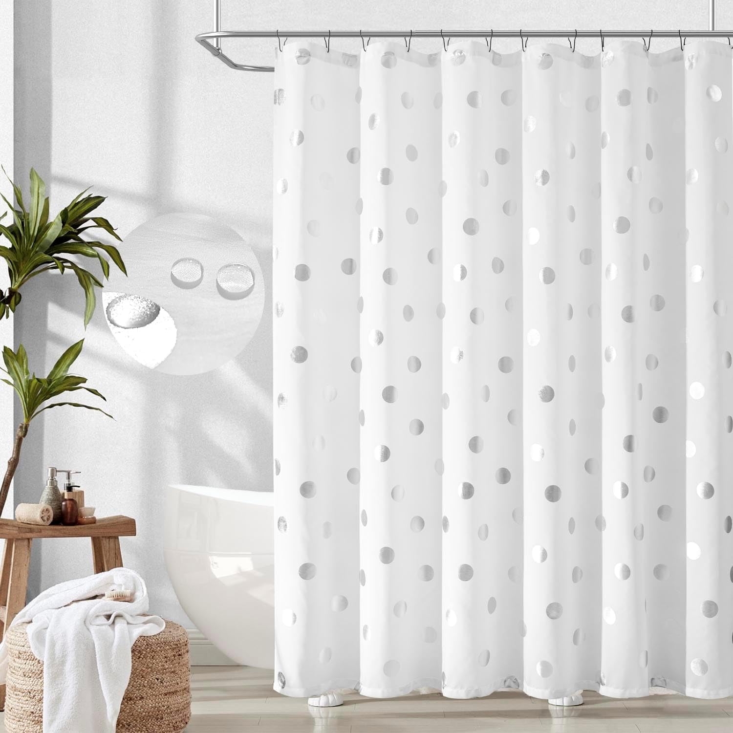 Polka Dot Shower Curtain, Modern Fabric White and Silver Shower Curtain ...