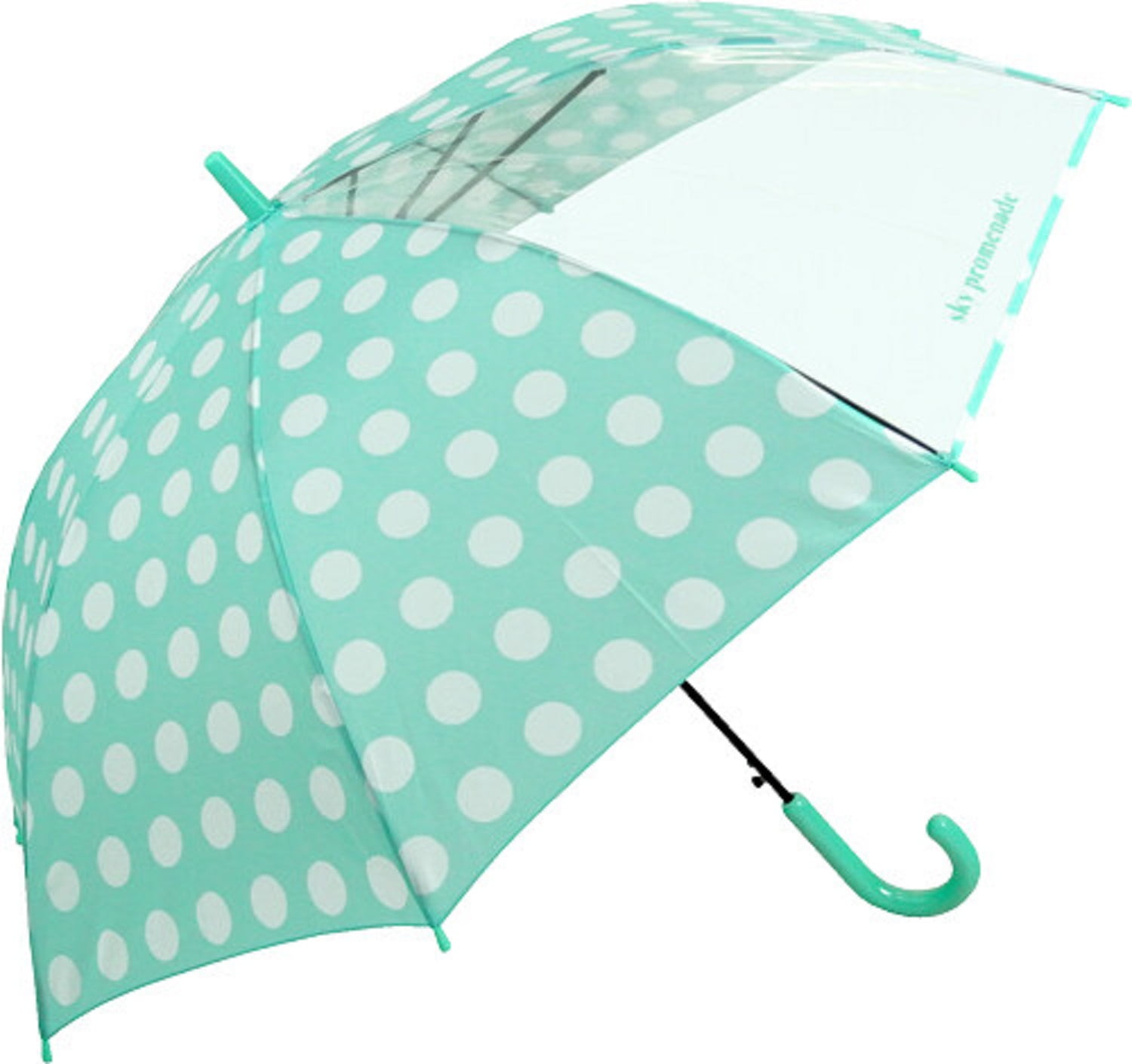 Polka Dot Stick Umbrella For Girls With Transparent Clear Window. 55cm ...