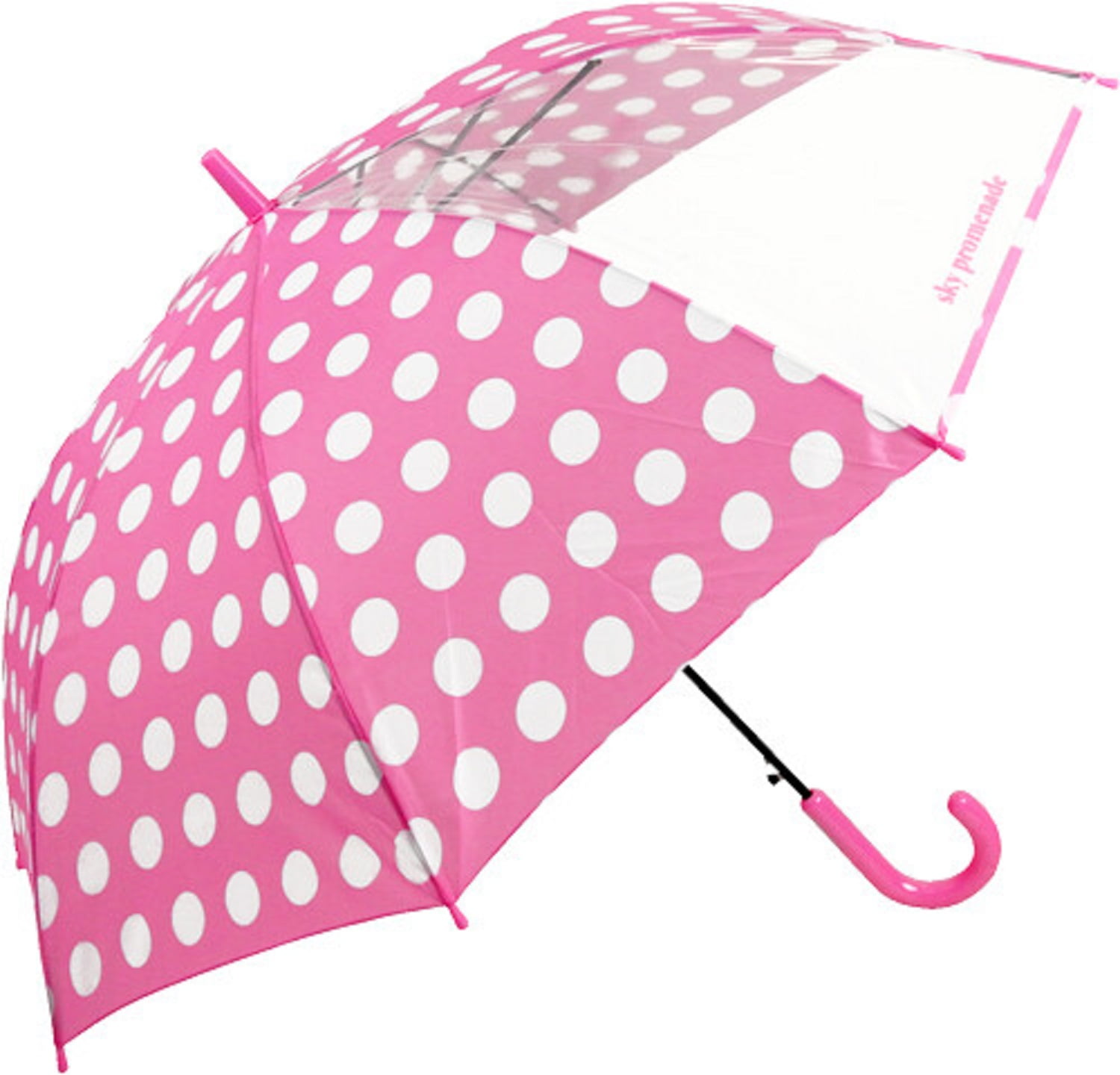 Polka Dot Stick Umbrella For Girls With Transparent Clear Window. 55cm ...