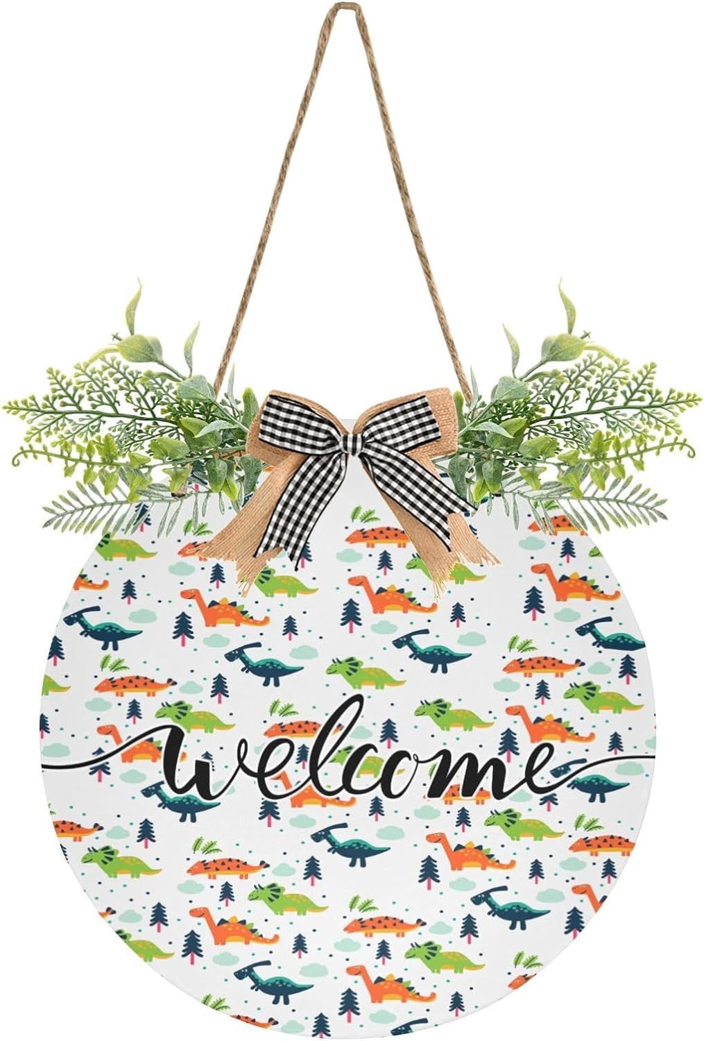 Polka Dot Tree Dinosaur Welcome Sign Farmhouse Front Porch Door Hanging ...