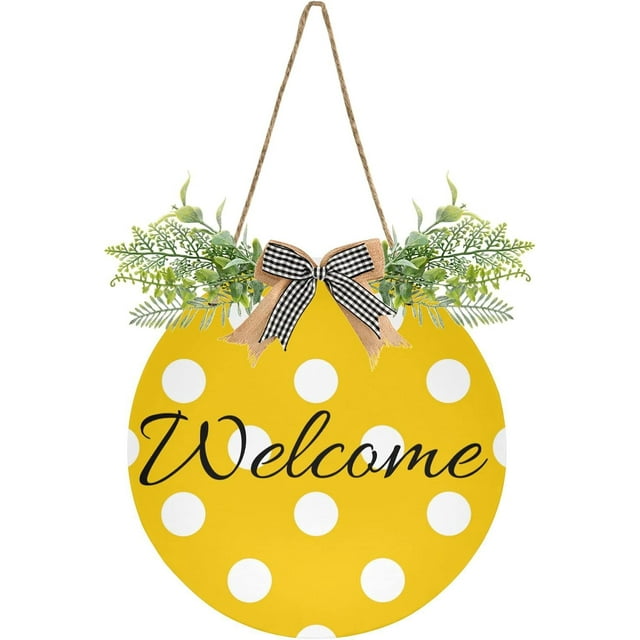 Polka Dot Welcome Sign for Front Door, Round Sign Hanging Welcome Sign ...