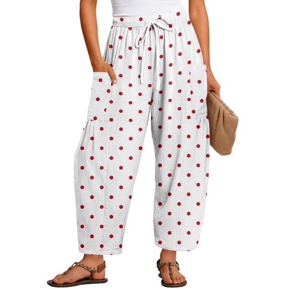 Polka Dot Wide Leg Barrel Pants for Women Baggy Pant Drawstring High ...