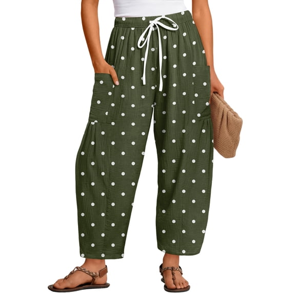 Polka Dot Wide Leg Barrel Pants for Women Baggy Pant Drawstring High ...