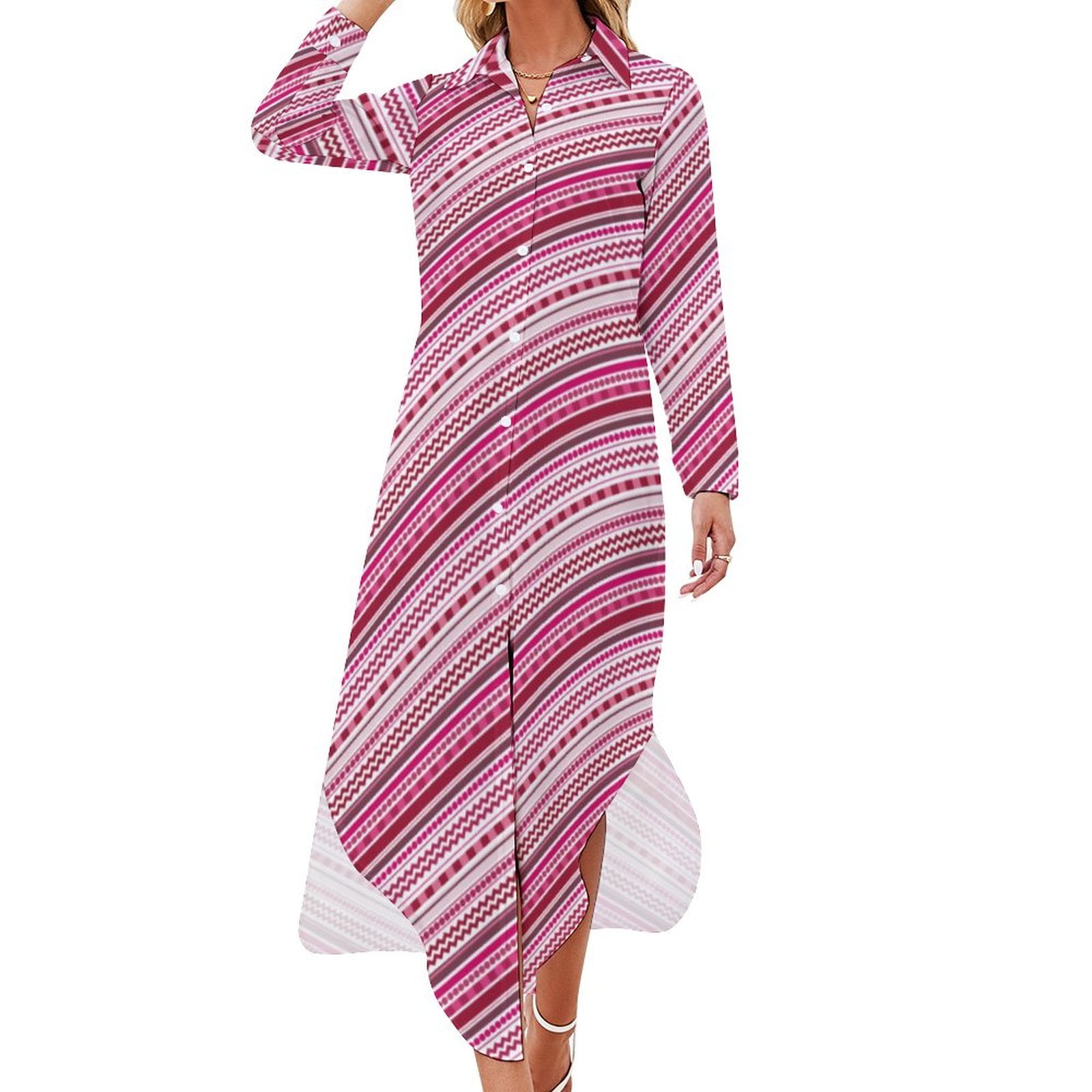 Polka Dots And Stripes Chiffon Dress Vertical Line Beach Dresses ...