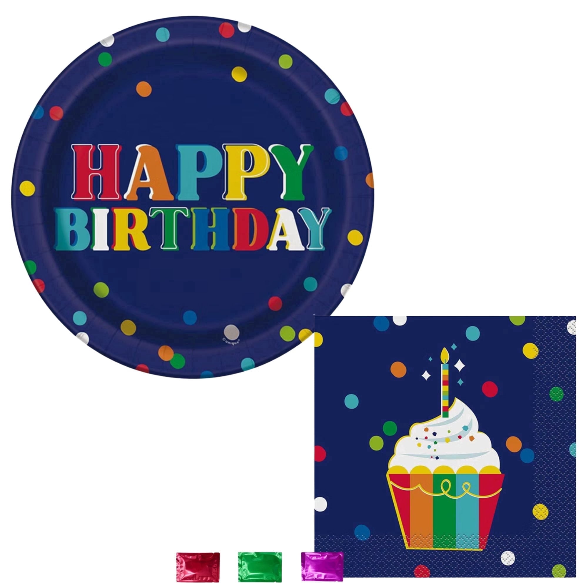 Polka Dots Birthday Paper Plates and Luncheon Napkins Set, Disposable ...