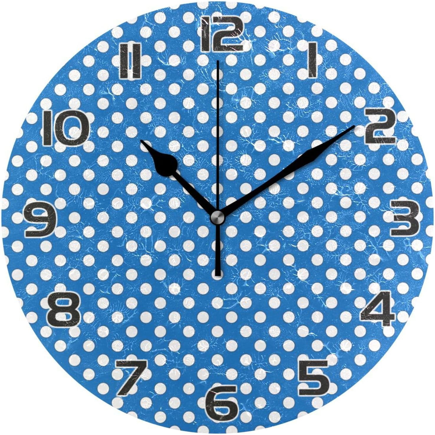 Polka Dots Blue Wall Clock Round Vintage Silent Non Ticking Battery ...