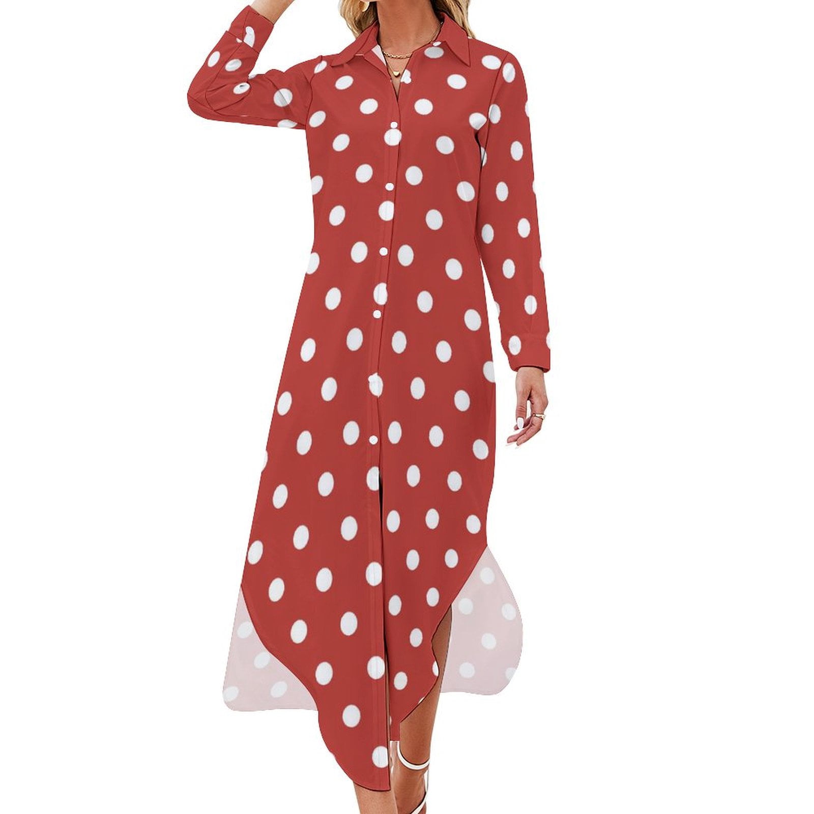 Polka Dots Casual Dress Balloon Dog Aesthetic Dresses Long Sleeve ...