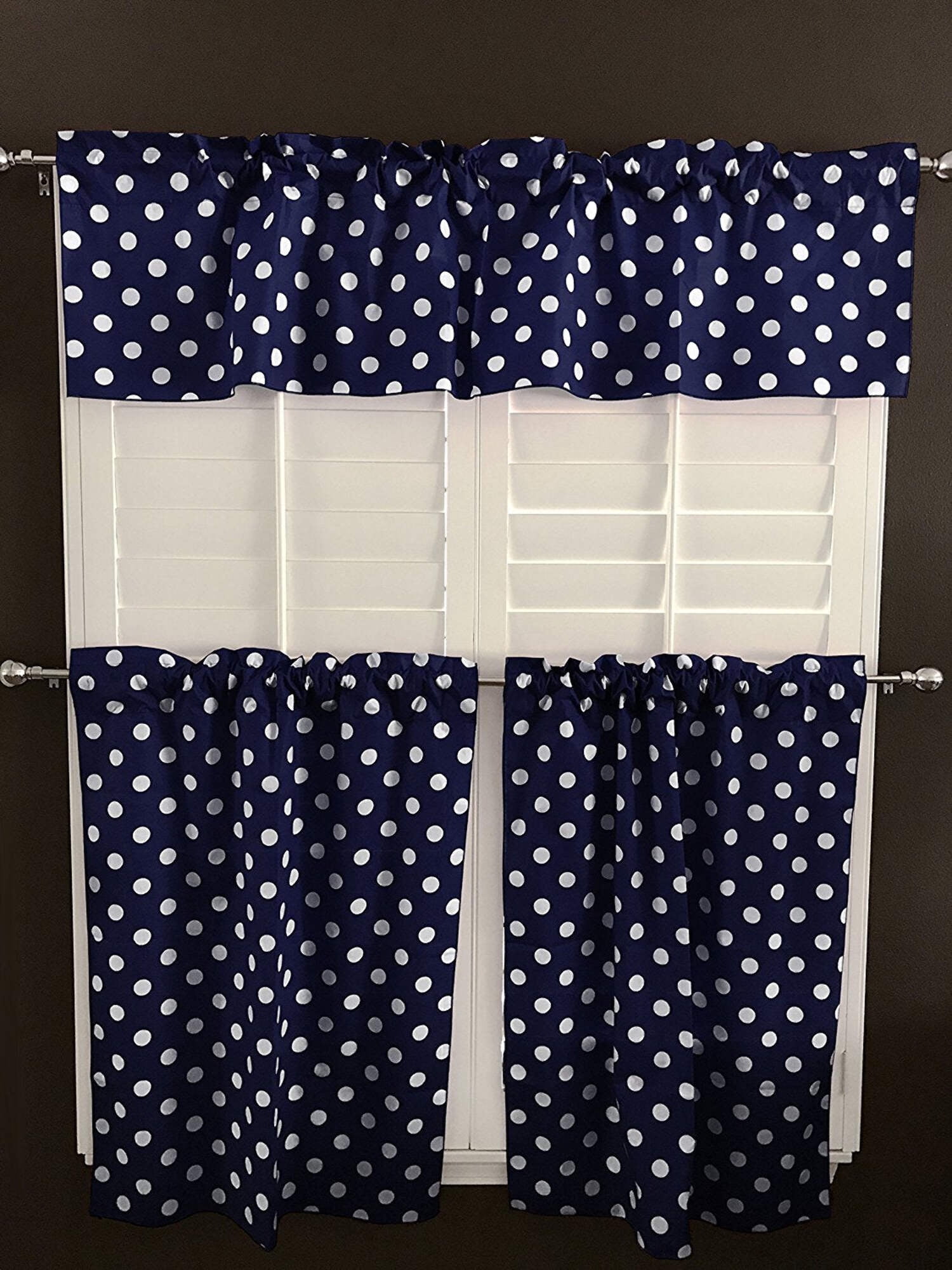 Polka Dots Cotton Window Valance 3 Piece Set Home Kitchen Bedroom ...