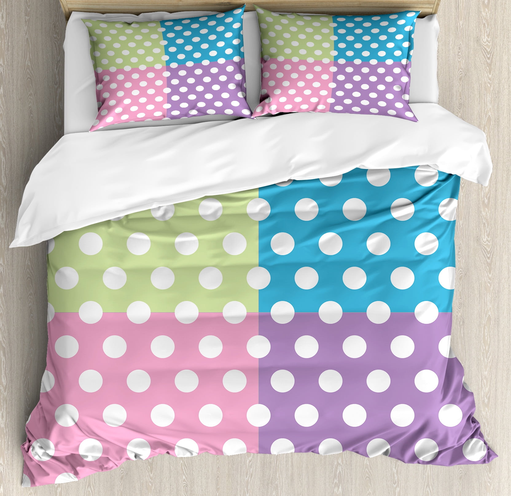 Polka Dots Duvet Cover Set, Polka Dots in Modern Patchwork Design Print ...