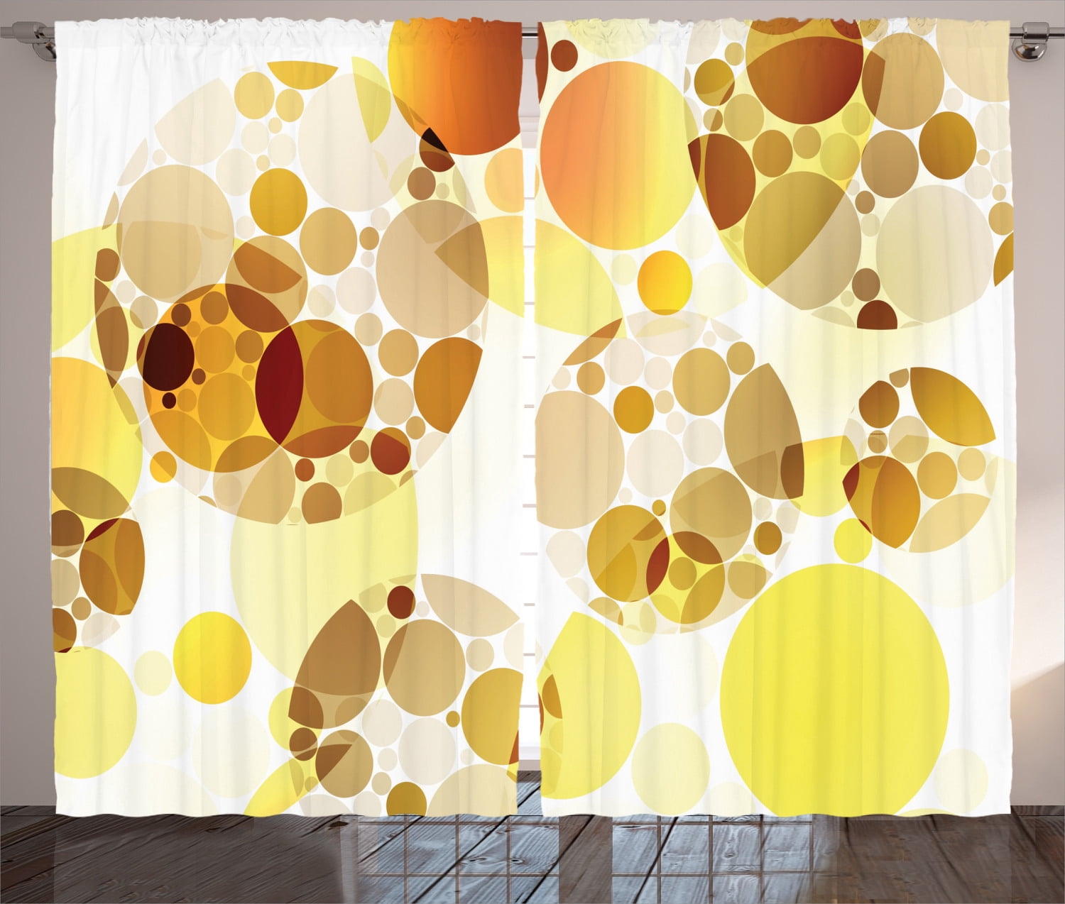 Ambesonne Mustard Curtains 2 Panel Set, Graphic Polka Dots 50s, 108" x ...