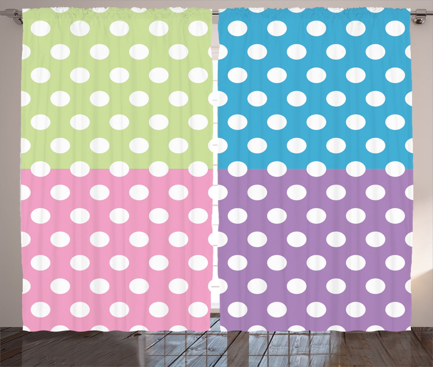 Ambesonne Retro Curtains 2 Panel Set, Polka Dots Patchwork, 108" x 84 ...