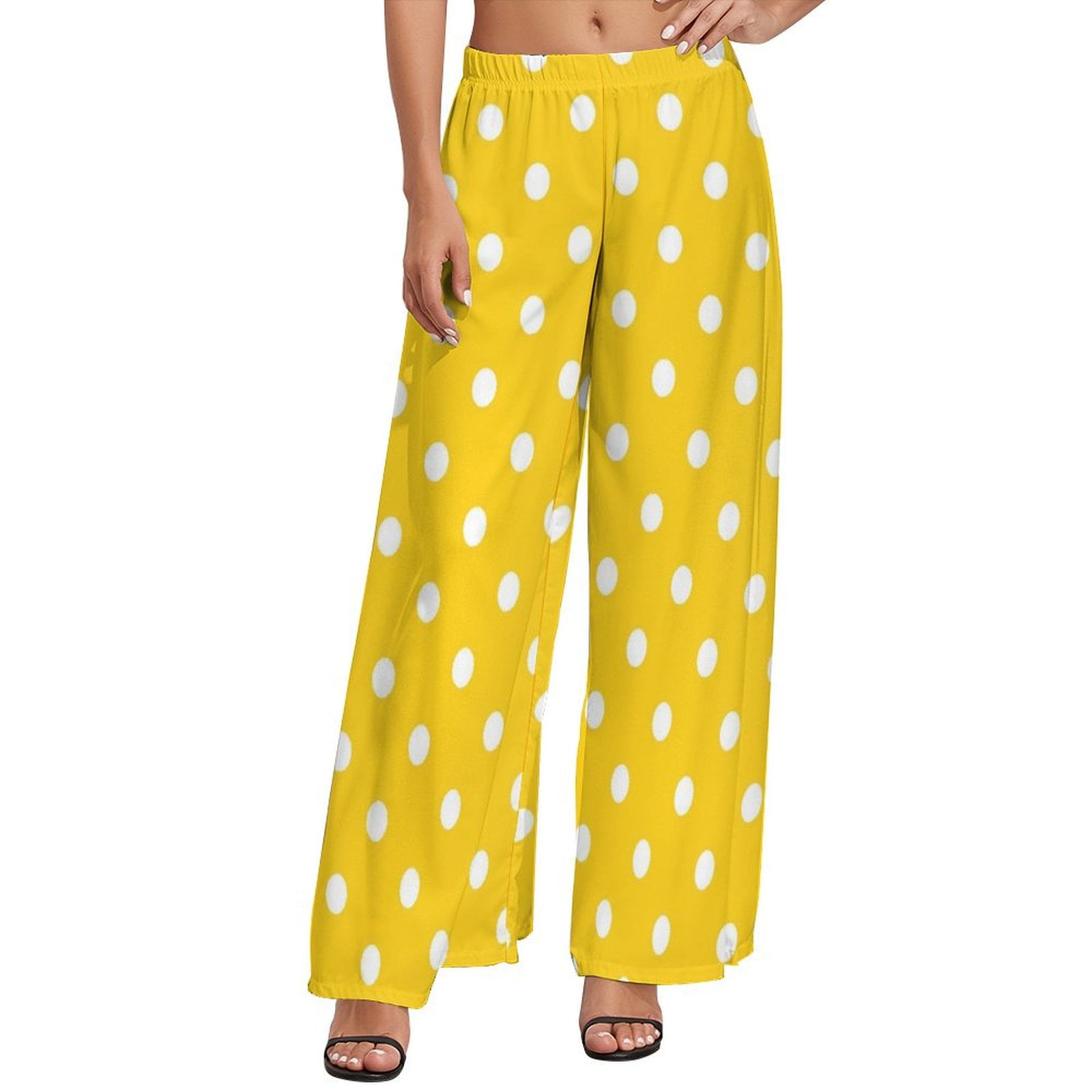 Polka Dots Pants High Waisted White And Yellow Office Trousers Street ...