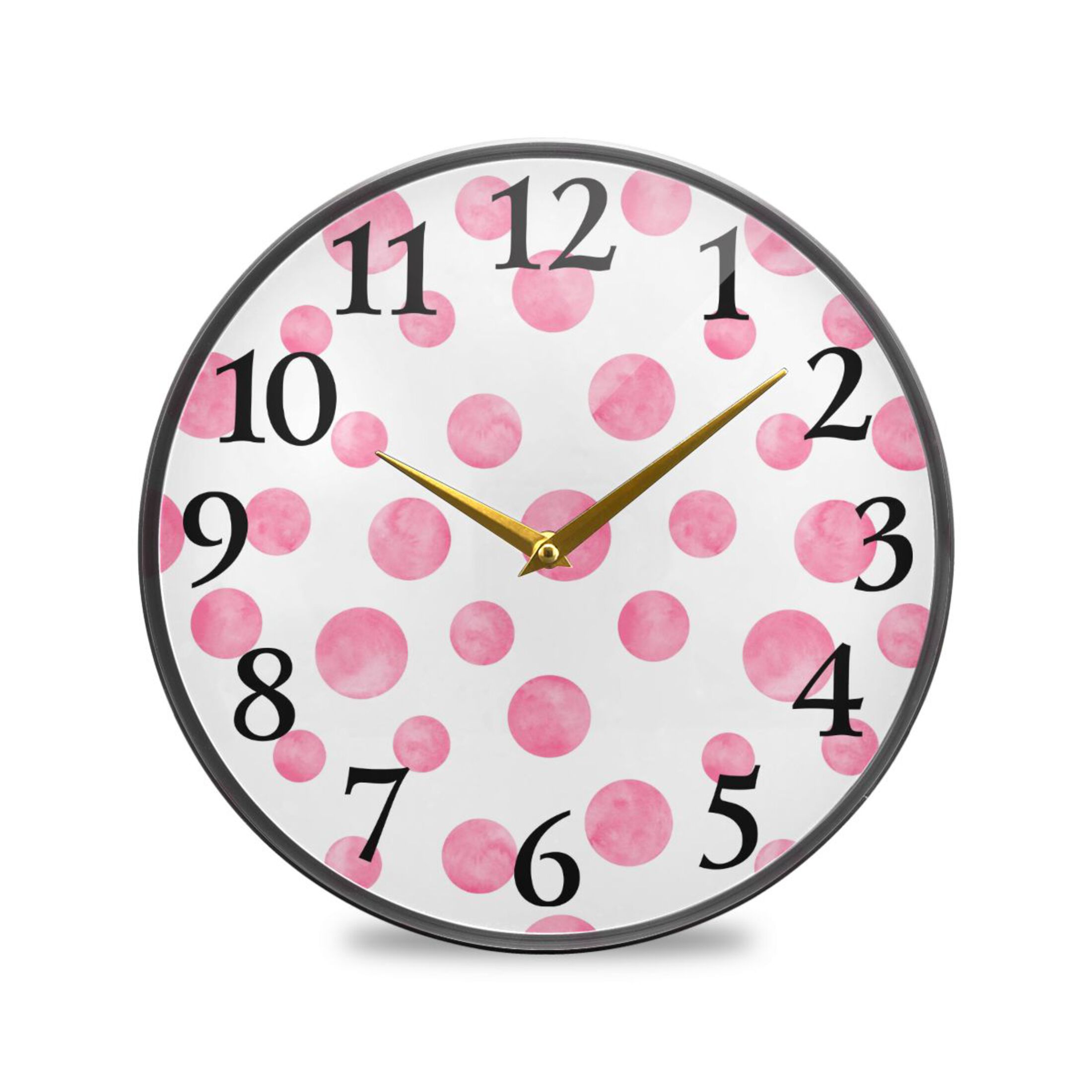 Polka Dots Pink Watercolor Wall Clocks Battery Operated 11.9 Inch Round ...