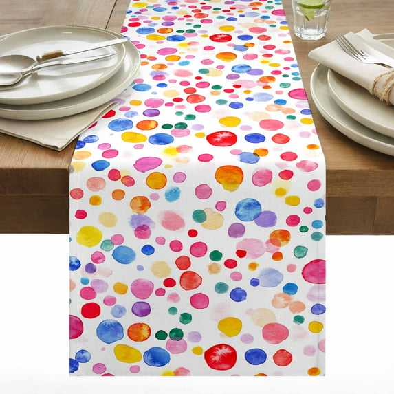 Polka Dots Table Runner 13x60 inch Watercolor Cotton Linen Dining Table ...