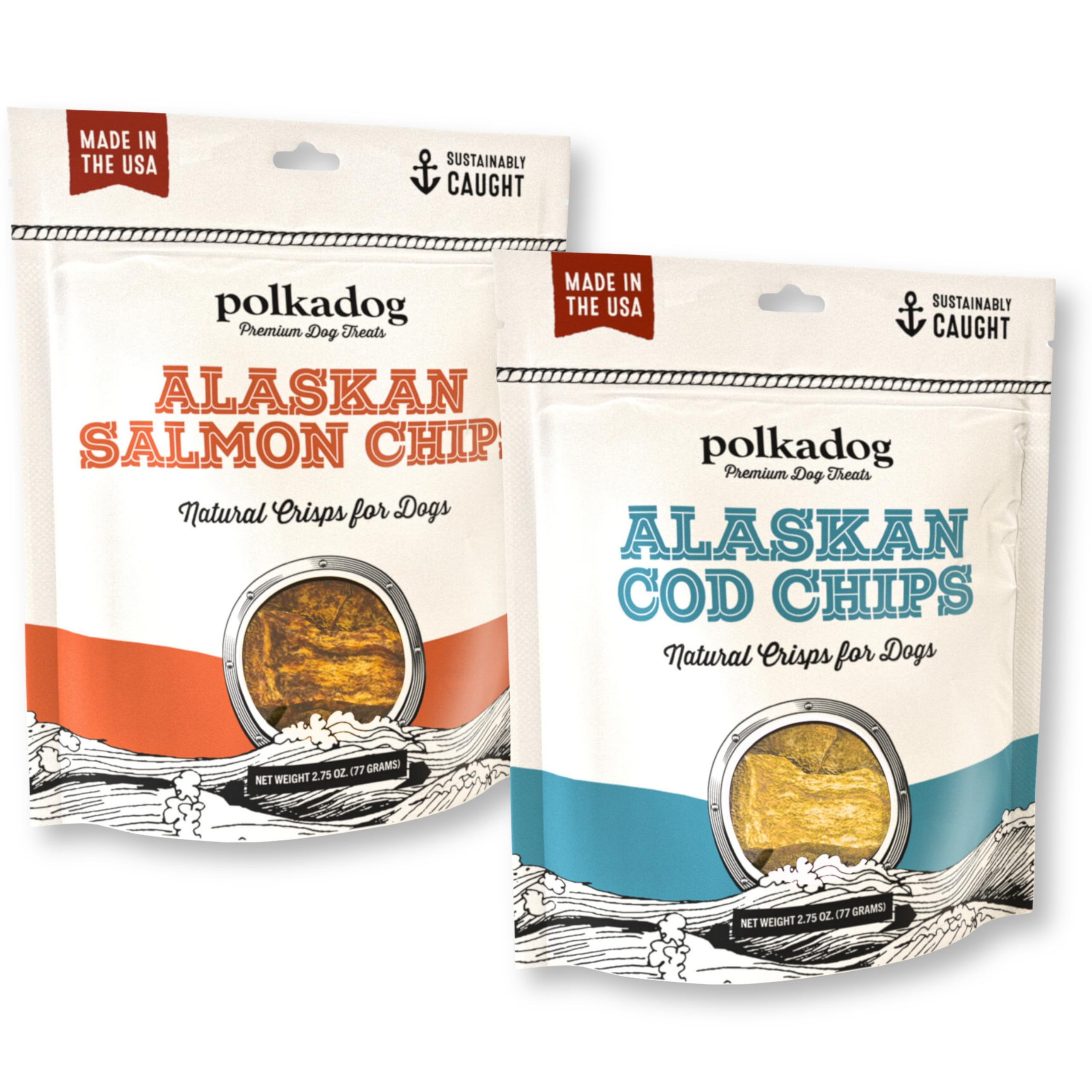 Polkadog Crunchy Alaskan Cod & Salmon Chips Variety 2-Pack – Single ...
