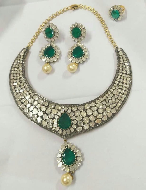 Polki Diamond Set- Rose Cut Polki Necklace - Walmart.com