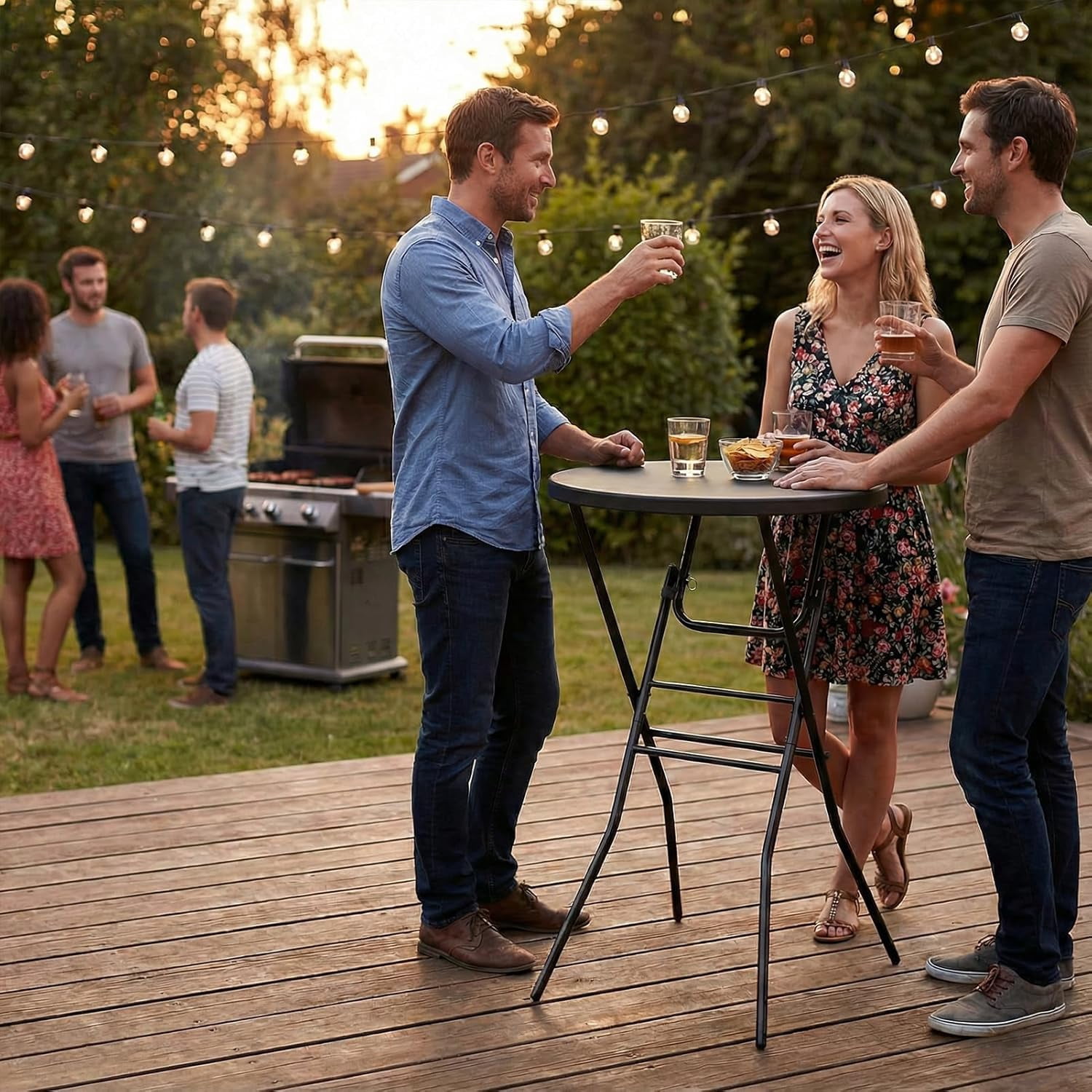 Pollilar 28in Portable Folding Bar Height Cocktail Table, Compact Round ...