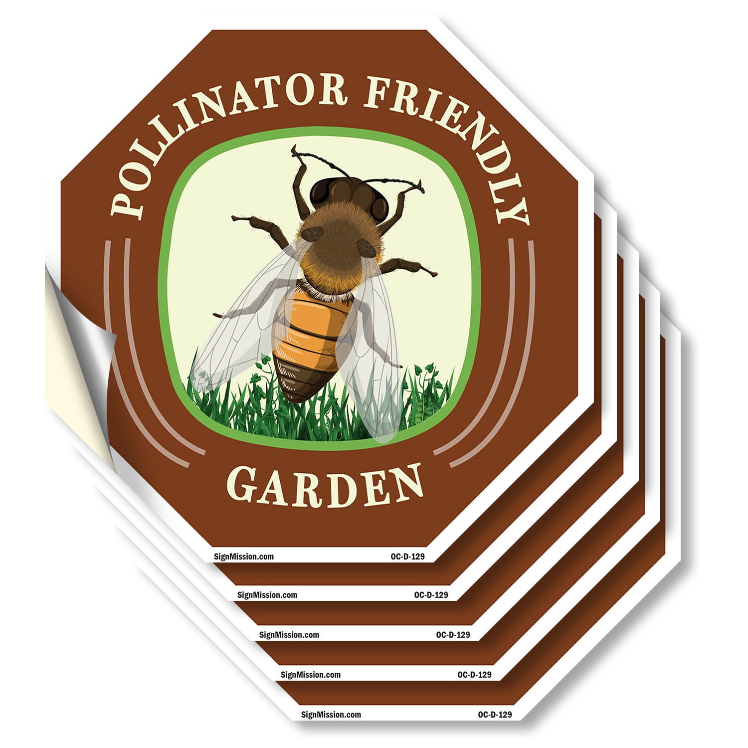 Pollinator Friendly Garden (5 Pack) 4 inch X 4 inch Octagon Vinyl Label ...