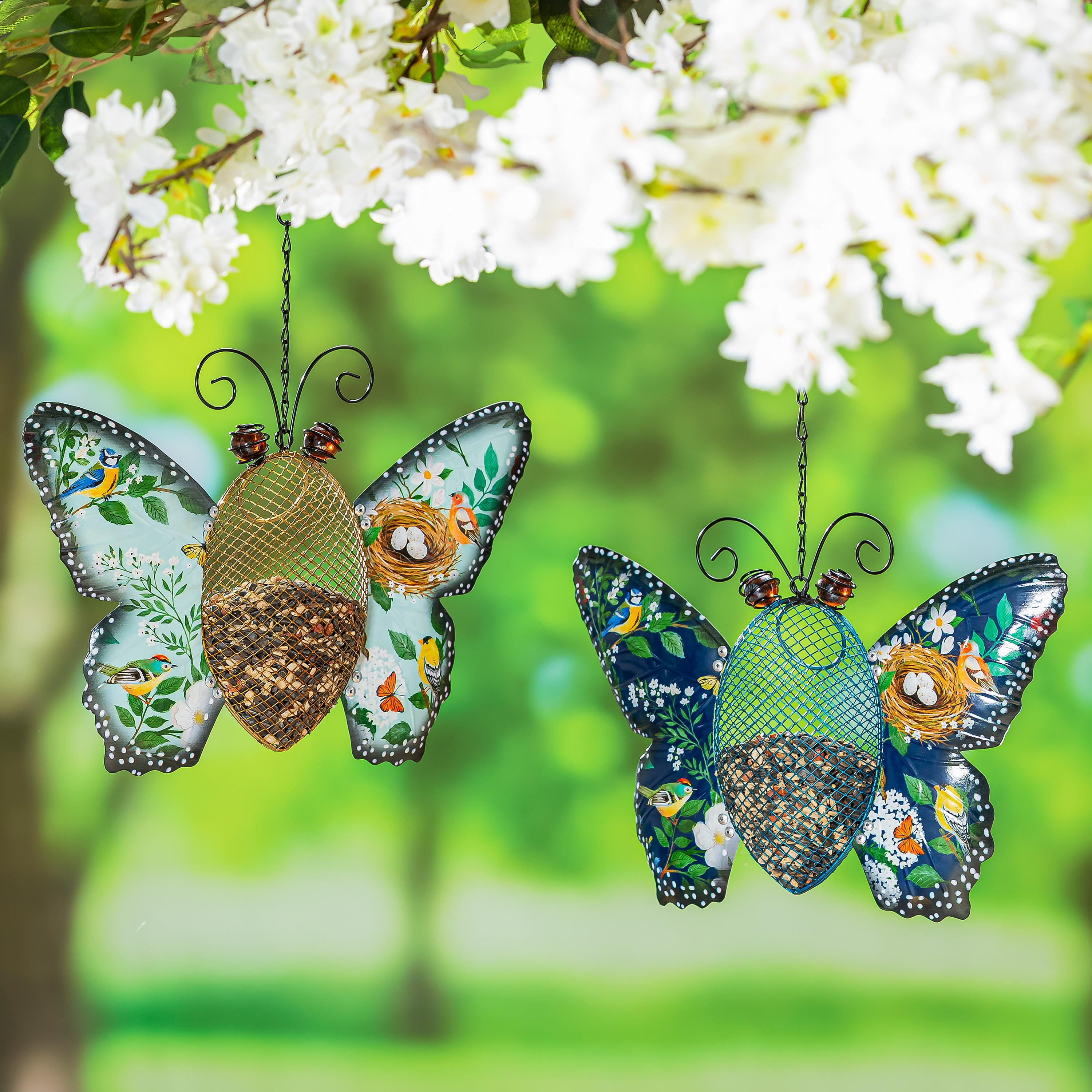 Pollinator Garden Bird Feeder, Metal Floral Butterfly, Asst of 2 ...
