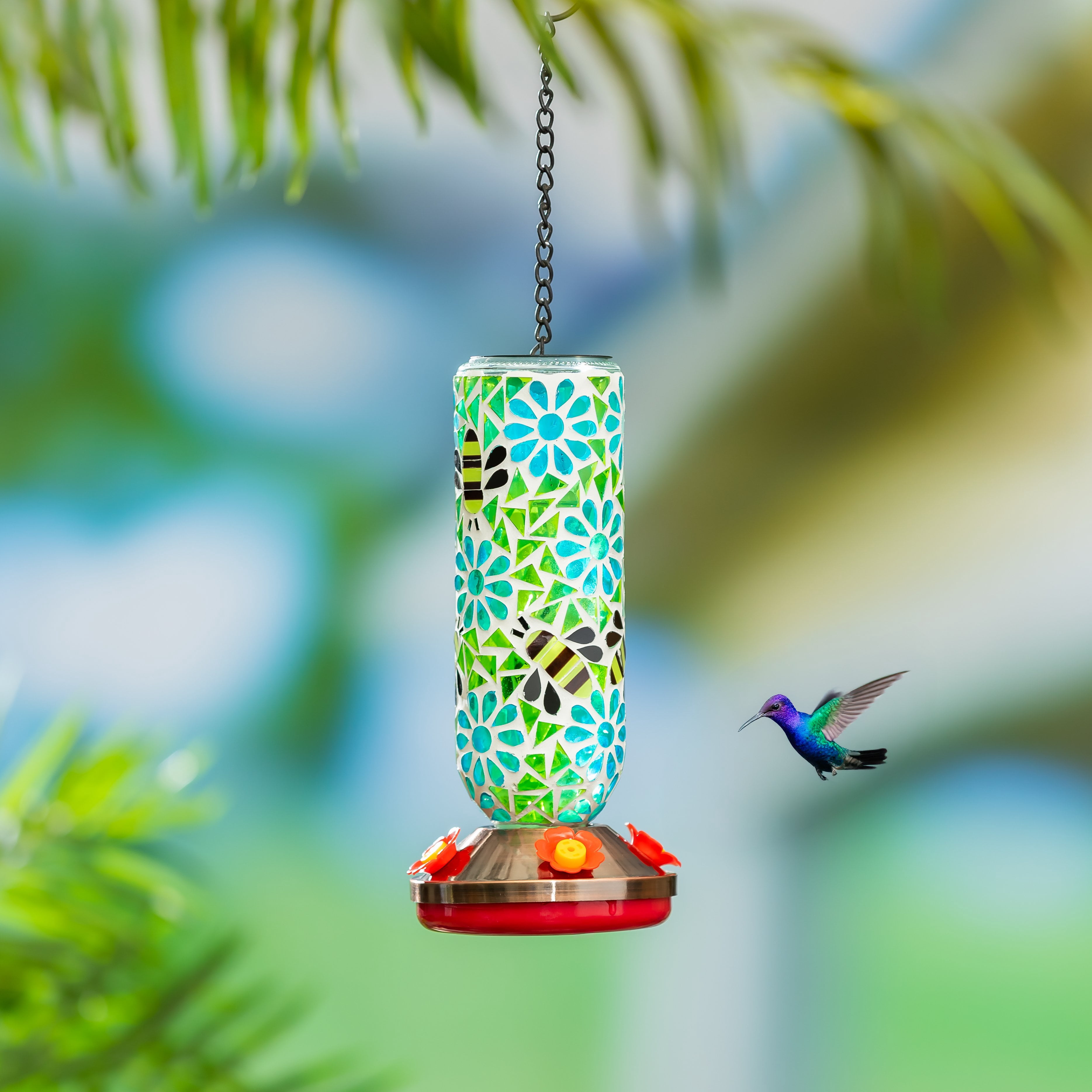 Pollinator Garden Bird Feeder, Mosaic Glass Hummingbird Feeder ...