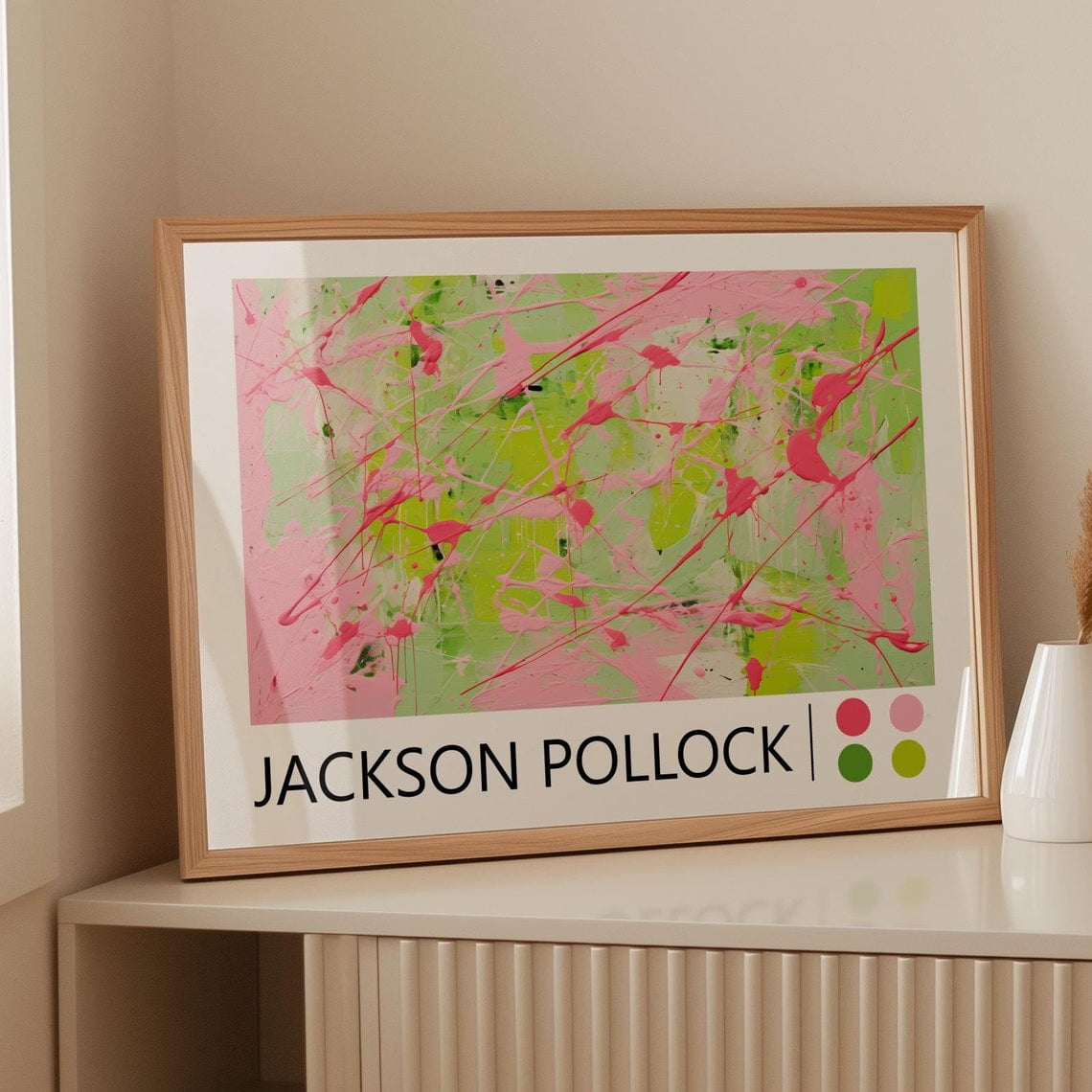 Pollock Poster - Pink And Green, Colorful Wall Art As Pollock Print ...