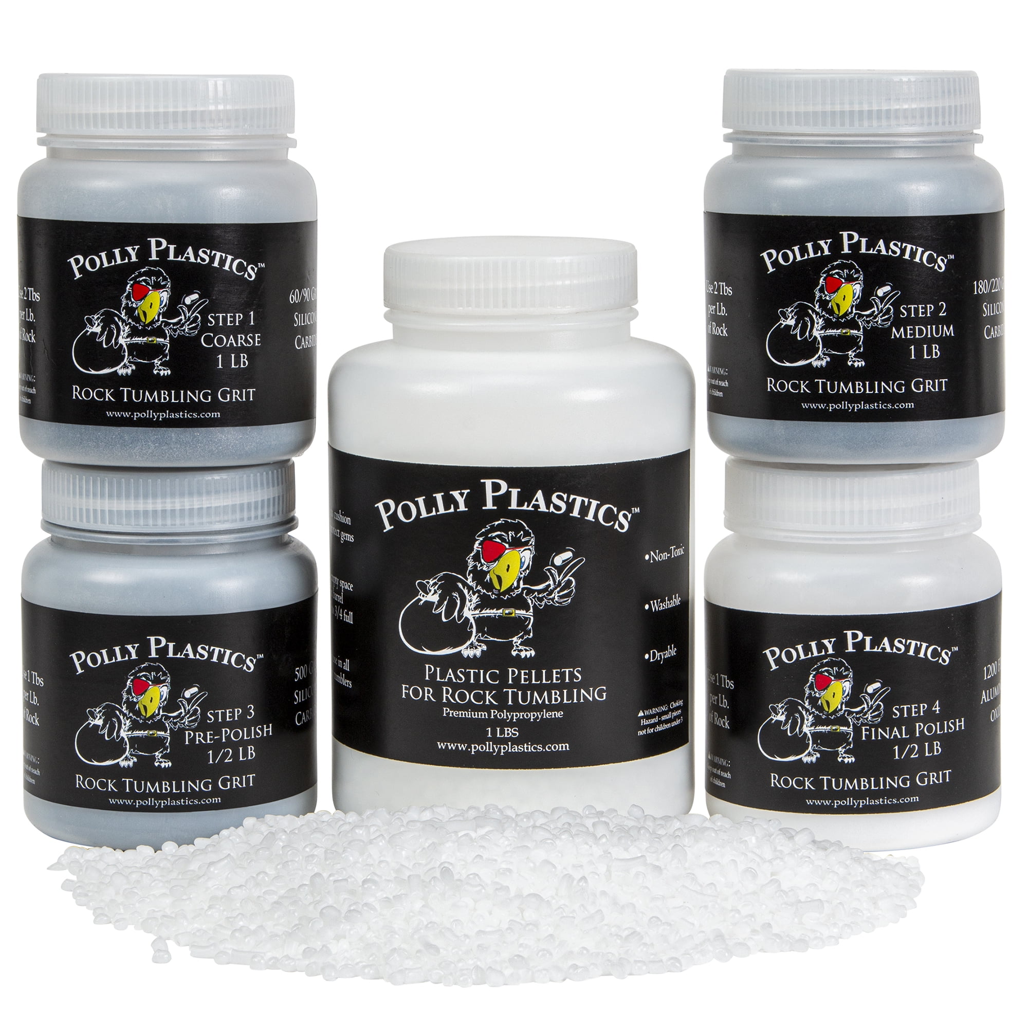 Polly Plastics Beginner Rock Tumbler Polishing Kit, 4-Step Grit Kit, 1 ...