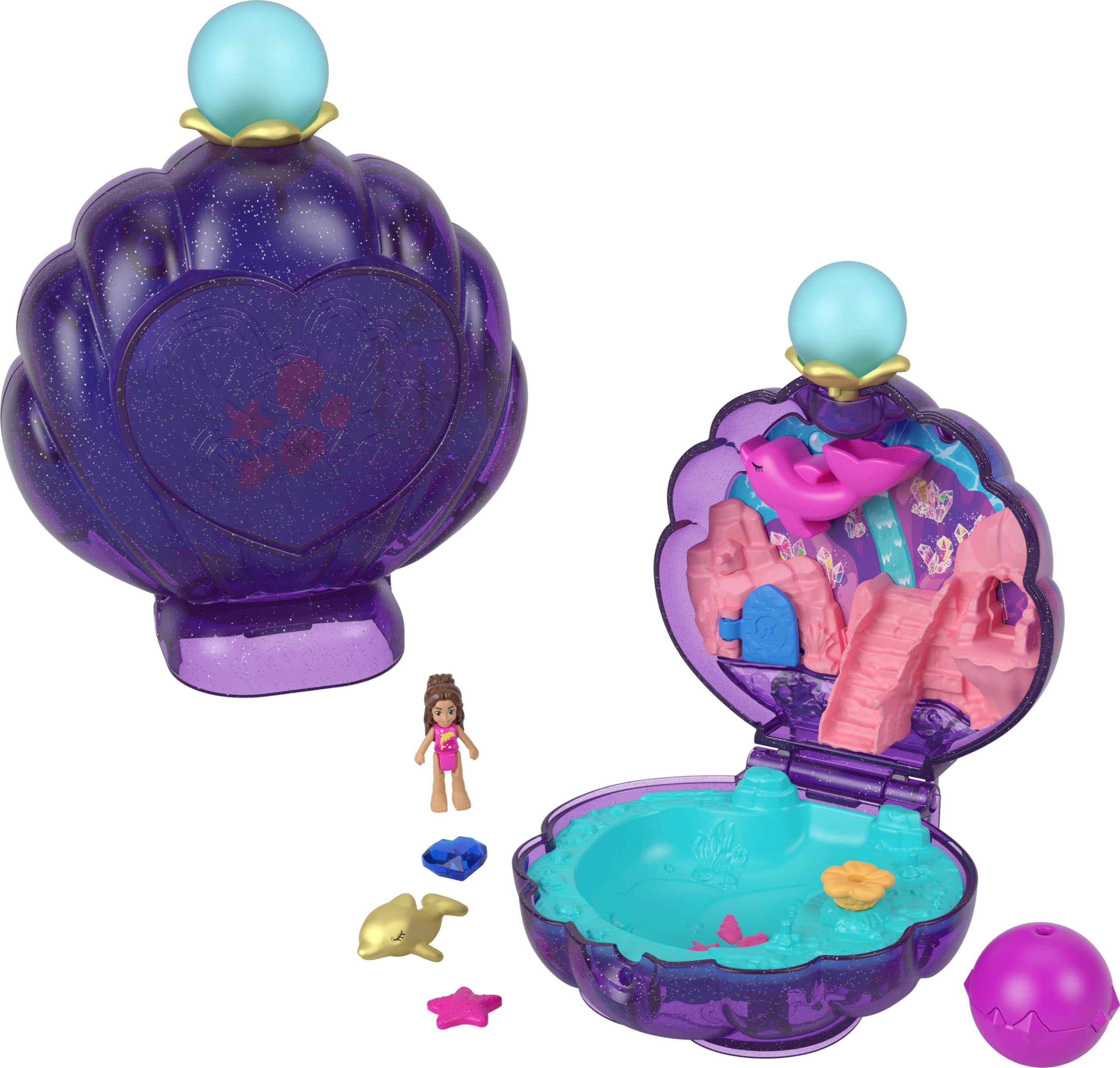 Polly Pocket Dolls & Accessories, Underwater Lagoon Shell Compact with ...