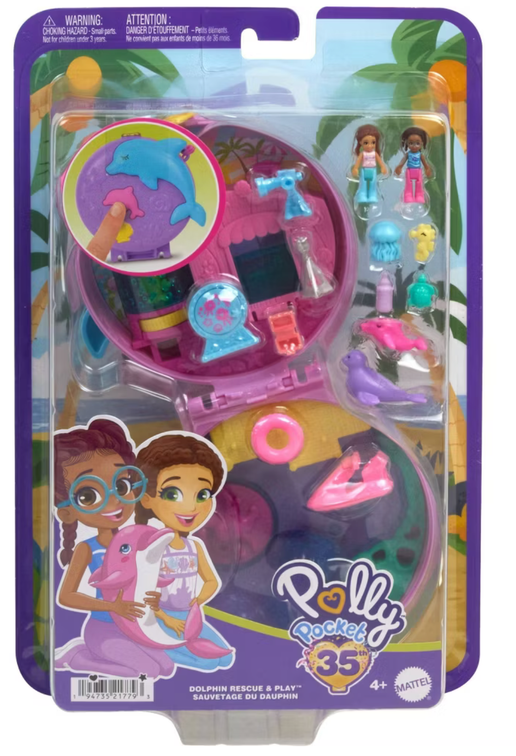 Polly Pocket Dolphin Rescue & Play Compact with 2 Micro Dolls Toy New ...
