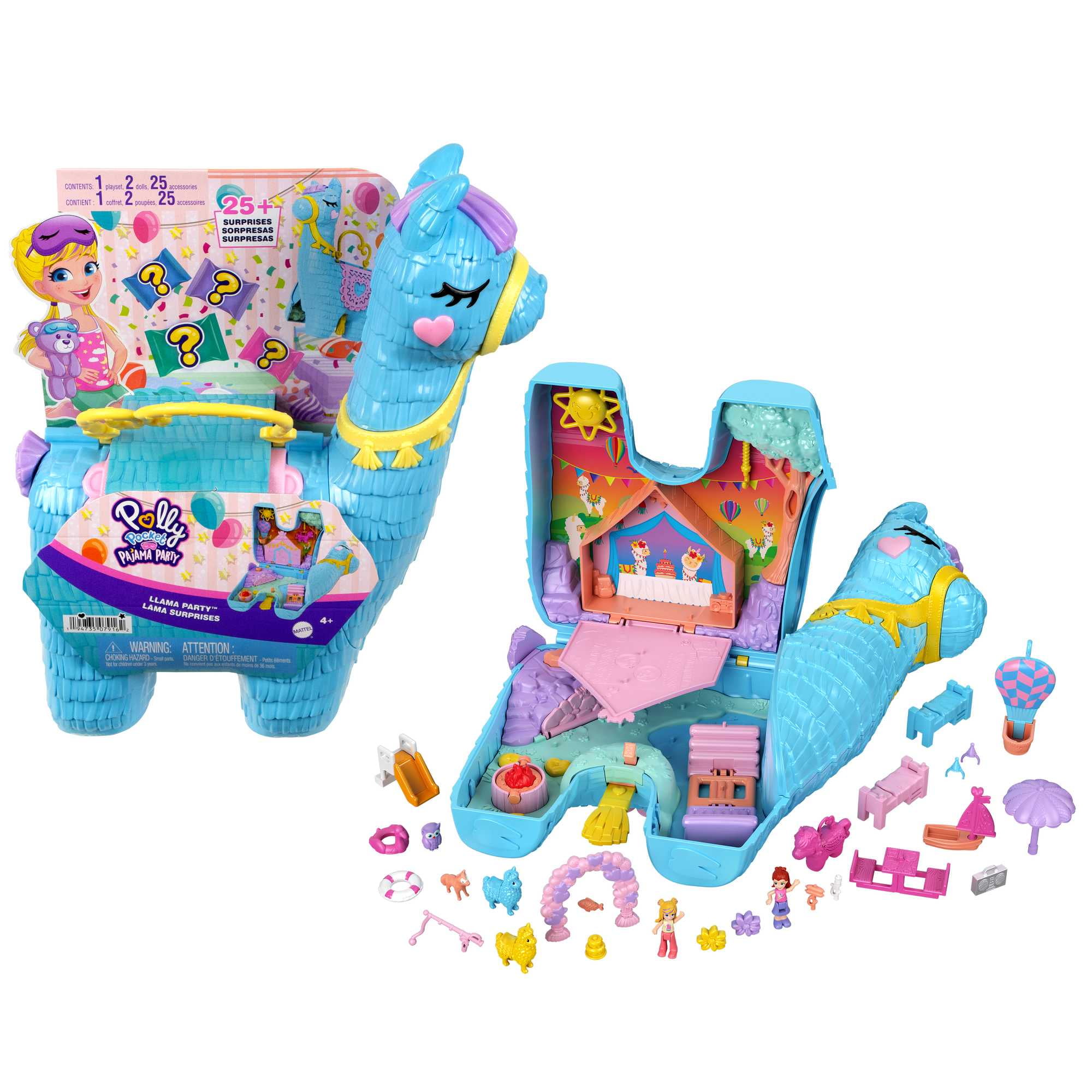 Polly Pocket Large Llama Party Compact, Animal Toy with 2 Micro Dolls ...