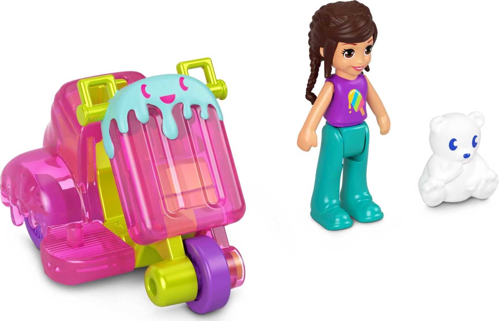 Polly Pocket Micro Doll with Ice Cream-Themed Die-cast 3-Wheeler and ...
