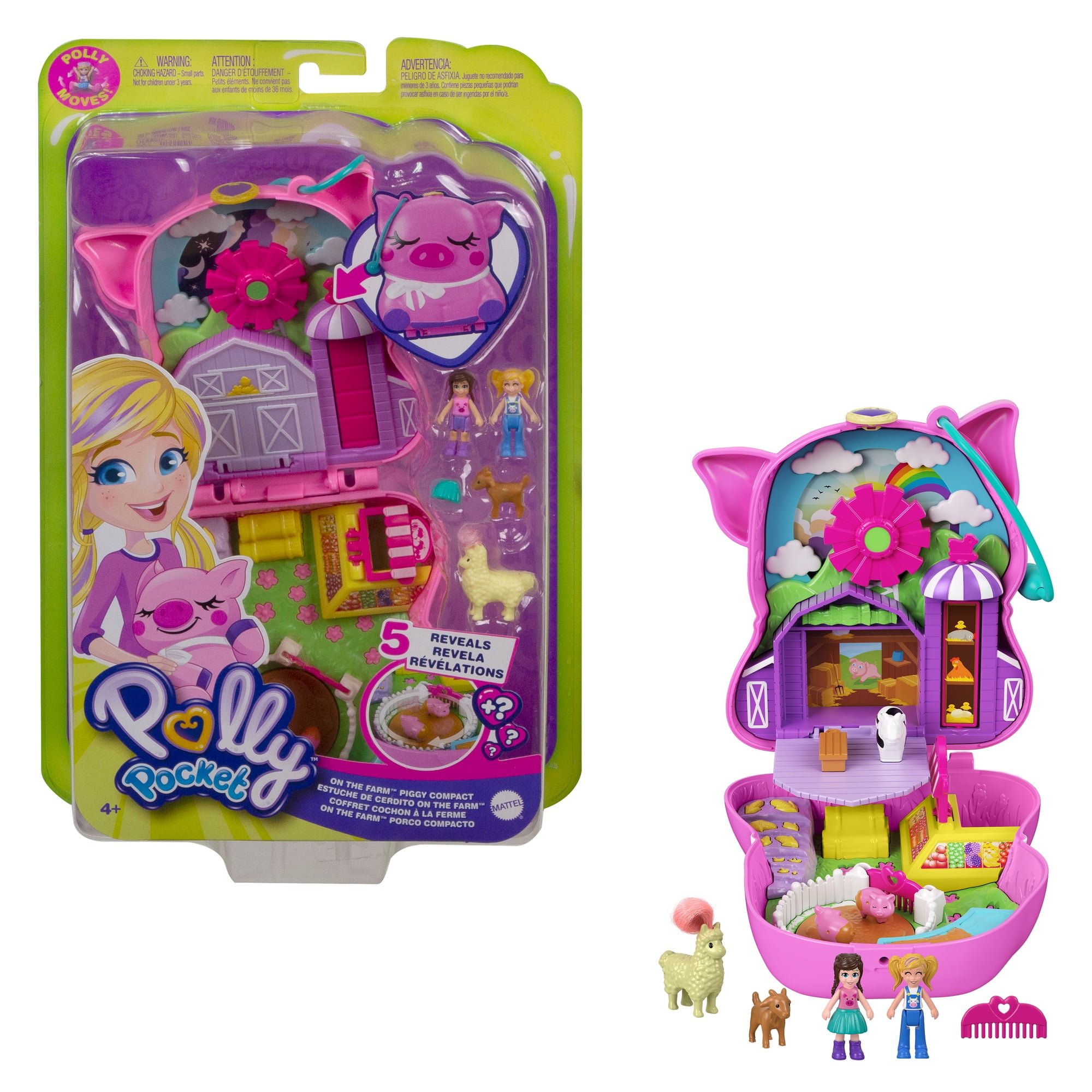 Polly Pocket On The Farm Piggy Compact Playset with 2 Micro Dolls, 2 ...