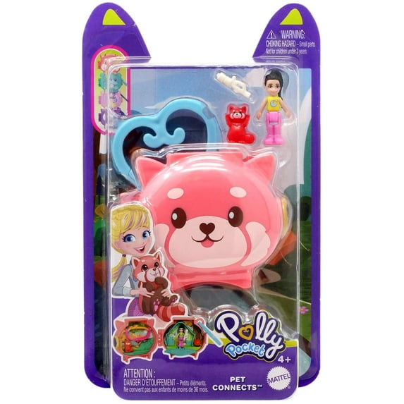 Polly Pocket Compact Adventure Bear Pet Connects Red Panda Micro ...