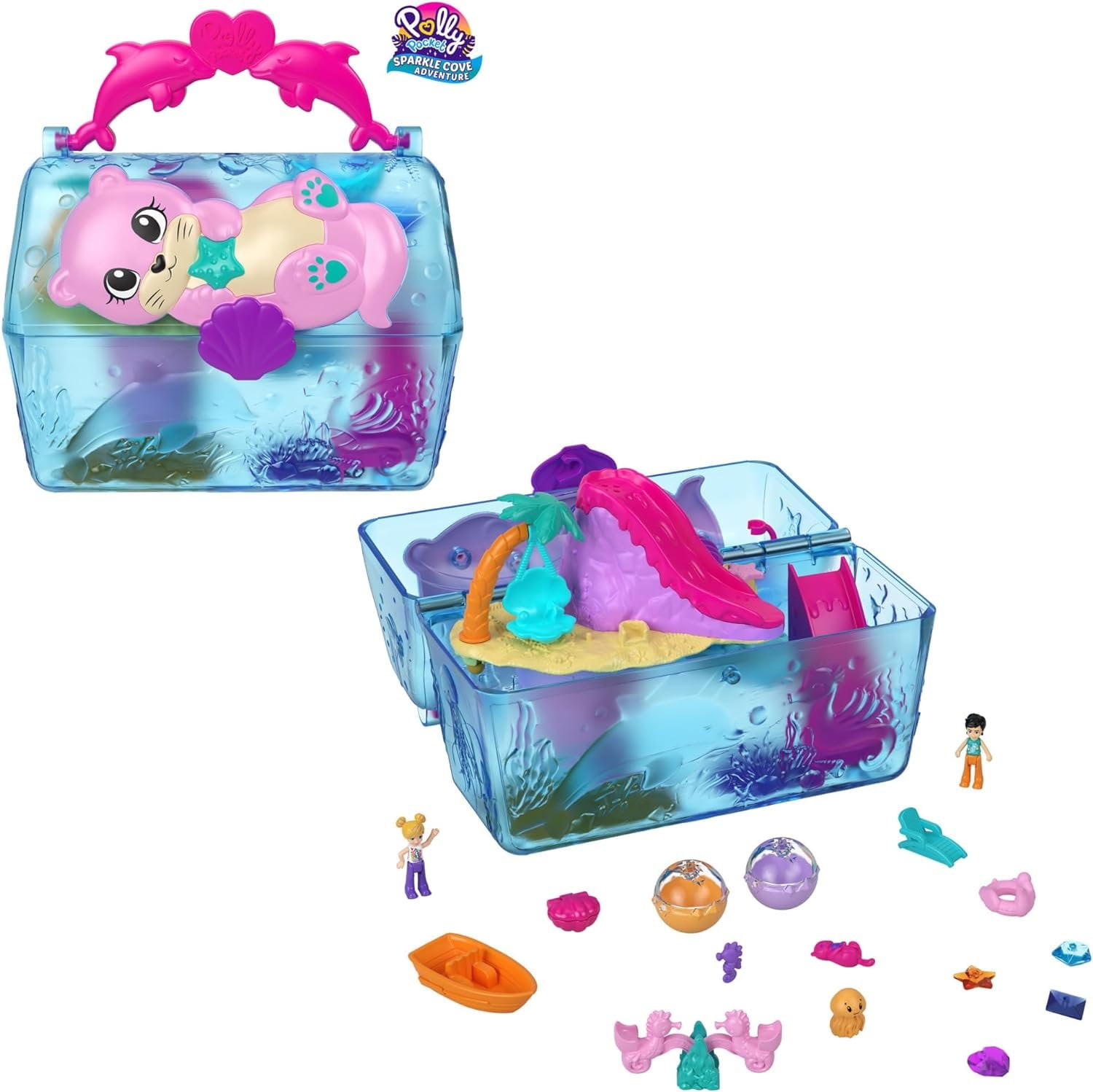 Polly Pocket Adventure Treasure Chest Playset: Sea Otter Toy, 2 Dolls ...