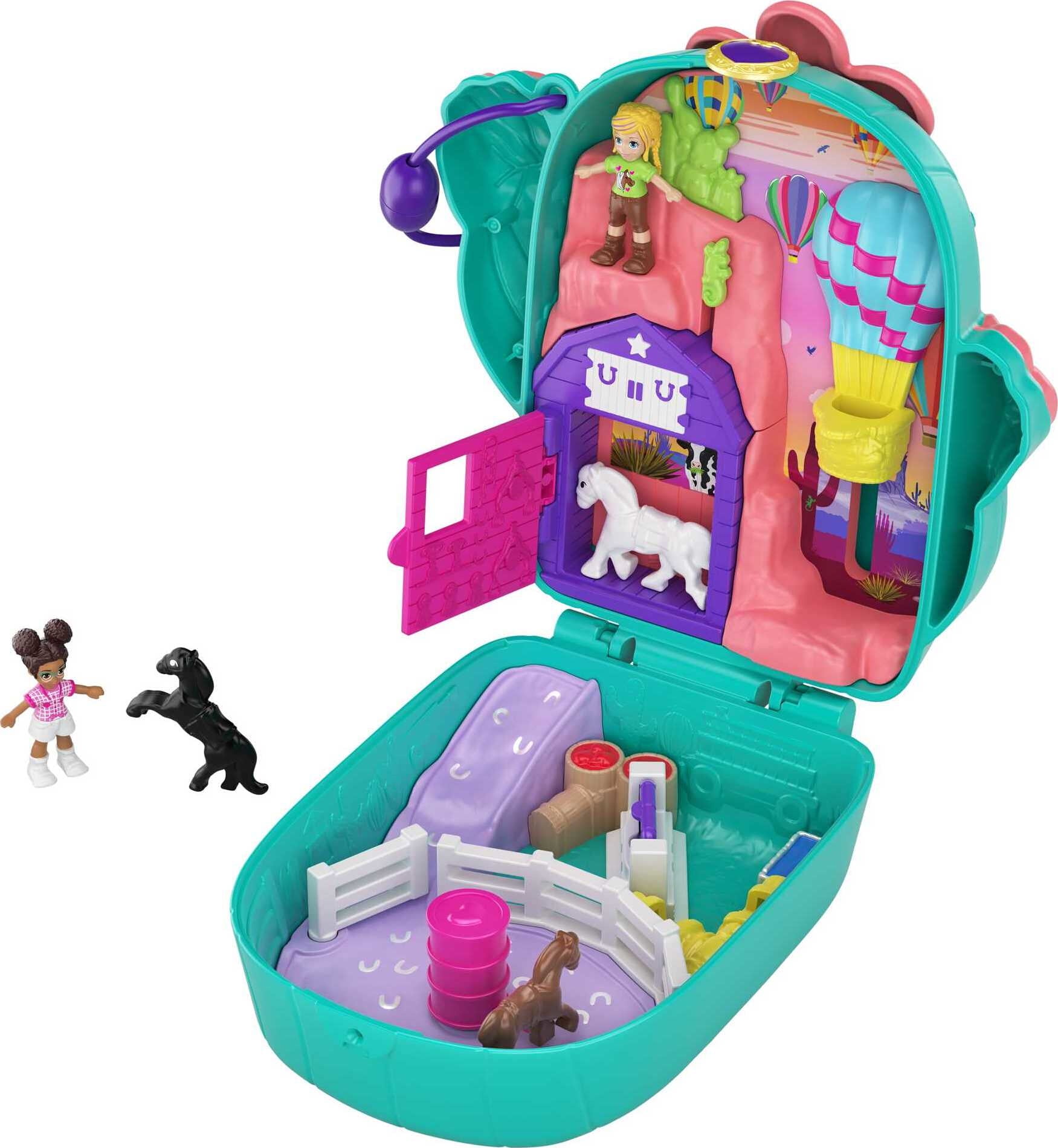 Polly Pocket Pocket World Cactus Cowgirl Ranch Compact, 2 Micro Dolls ...