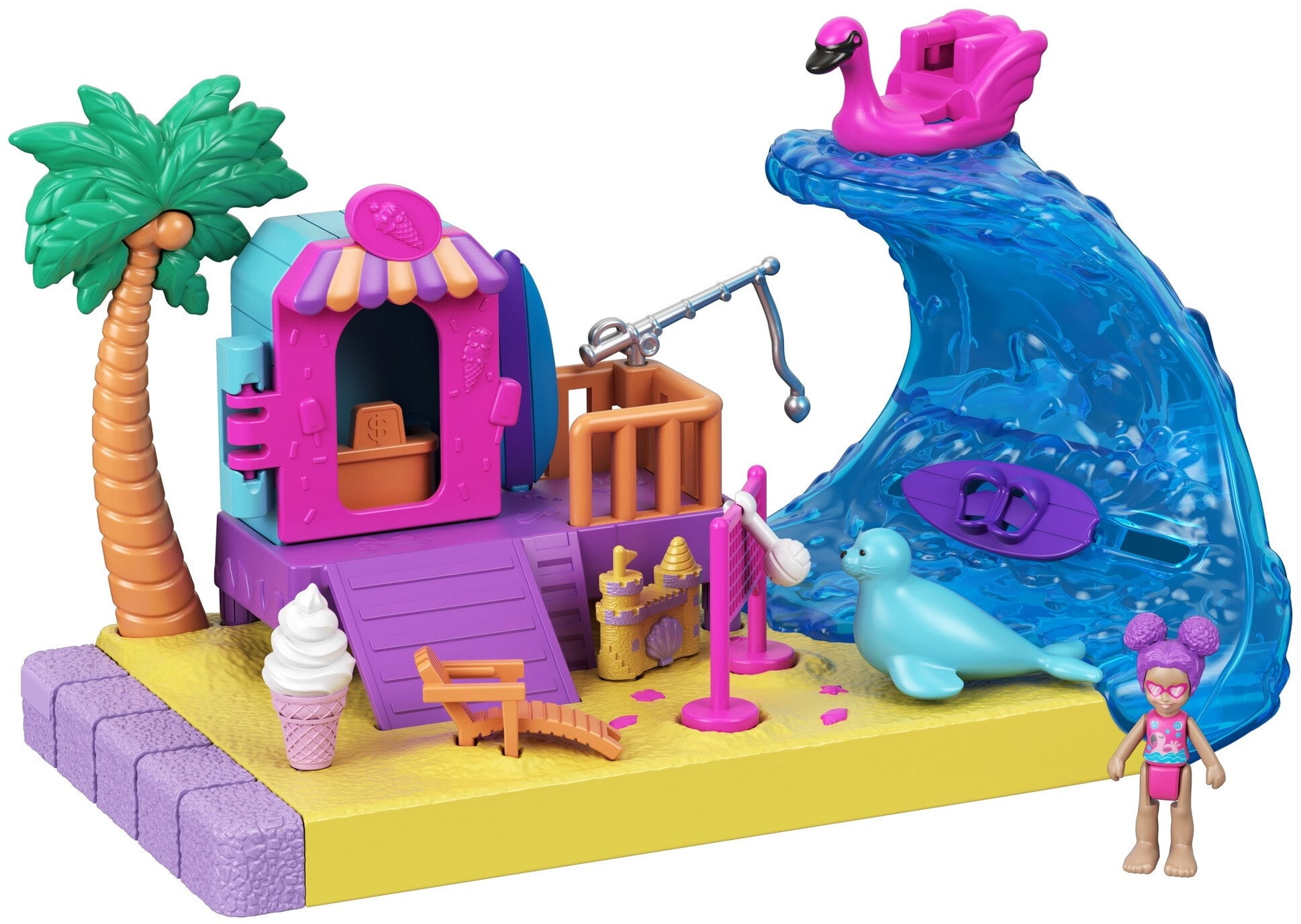 Polly Pocket Pollyville Sunshine Beach Playset - Kids Beach Fun with ...