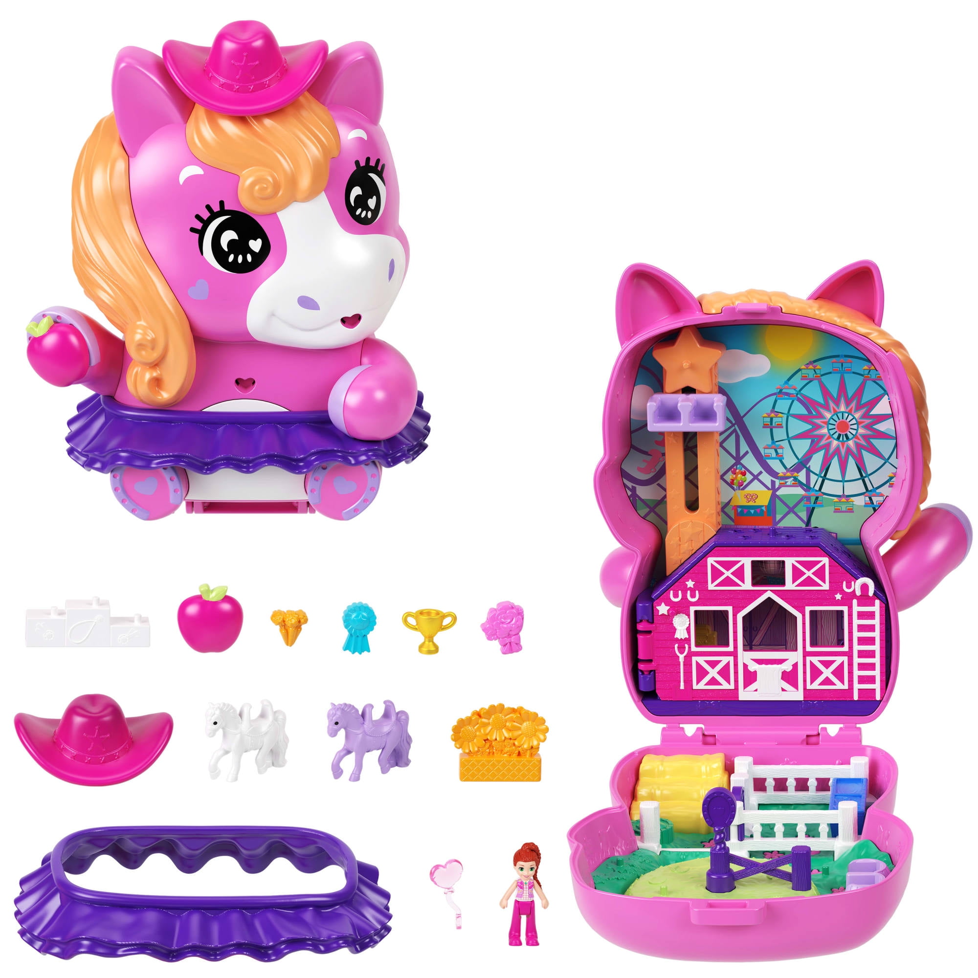 Polly Pocket Pony Rodeo Compact Playset with 1 Micro Doll, Pet Horses ...