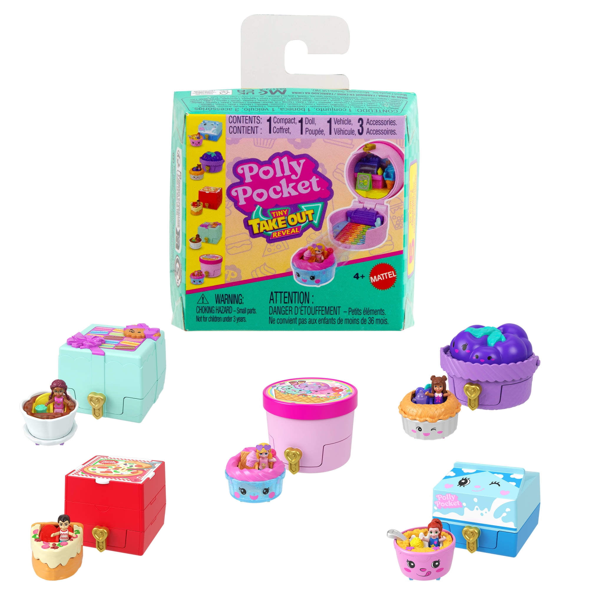 Polly Pocket Tiny Take Out Reveal Assortment Food-Themed Micro Dolls ...