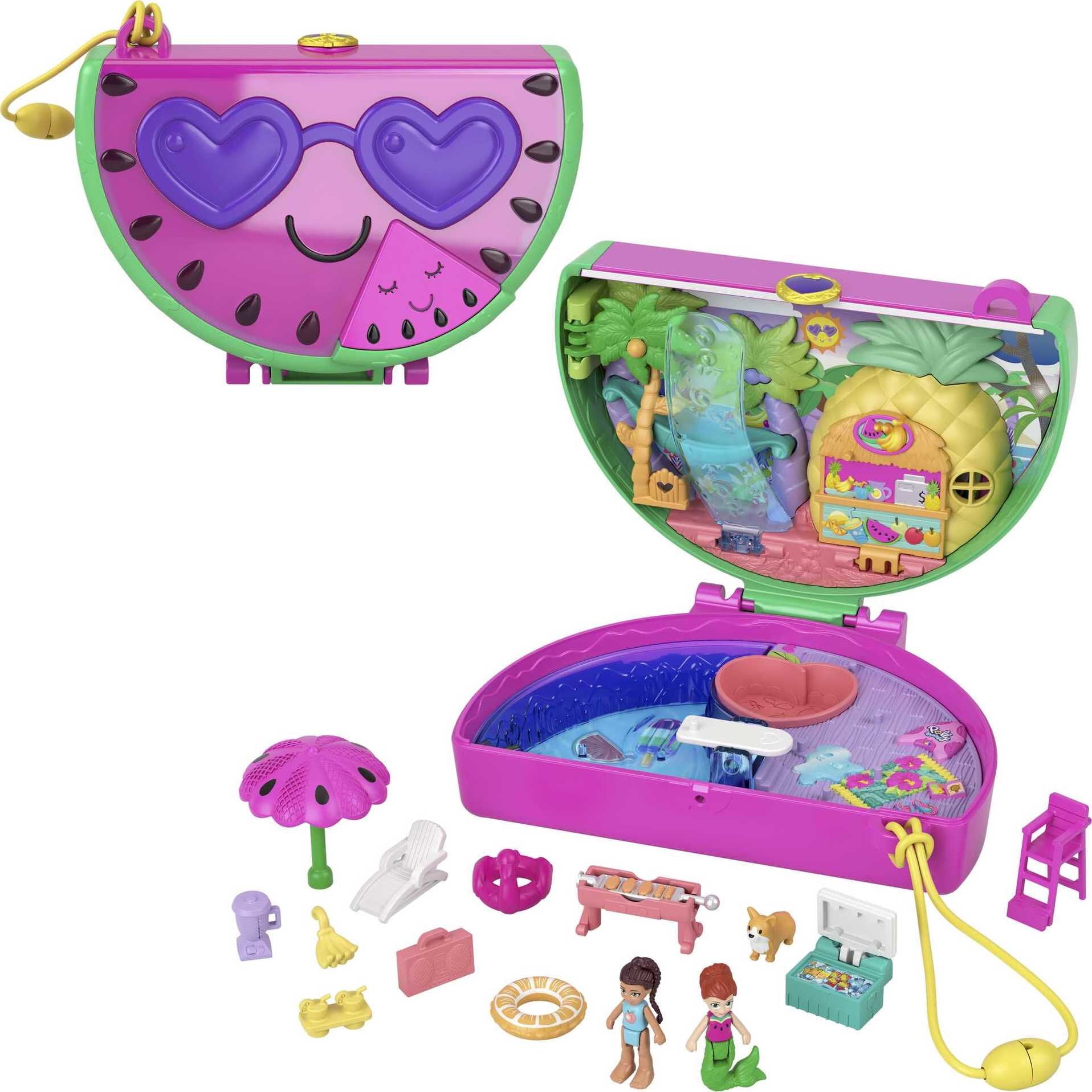 Polly Pocket Pool Party Compact Playset with 2 Micro Dolls, Accessories ...